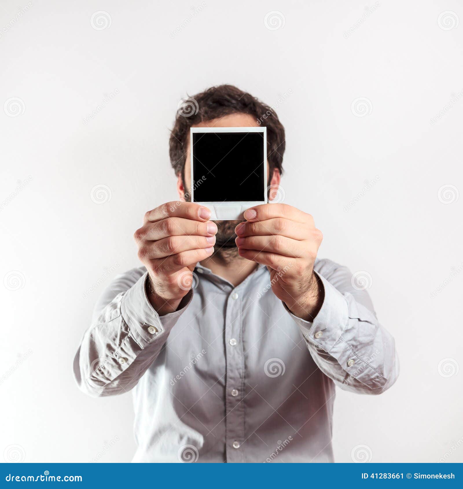Young Man with Empty Photo Frame I Over the Face Stock Image - Image of ...