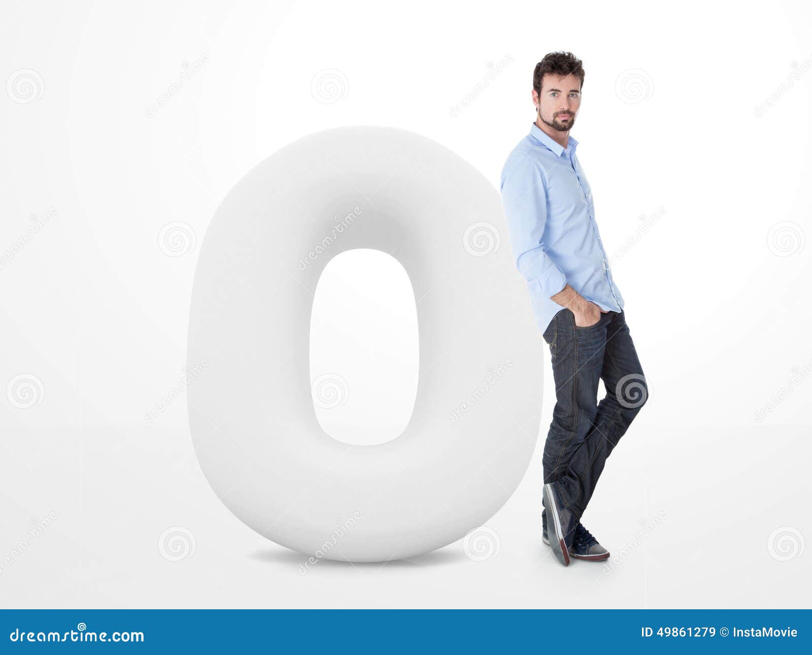 Young Man Endorsed on a Big White Zero Stock Illustration ...