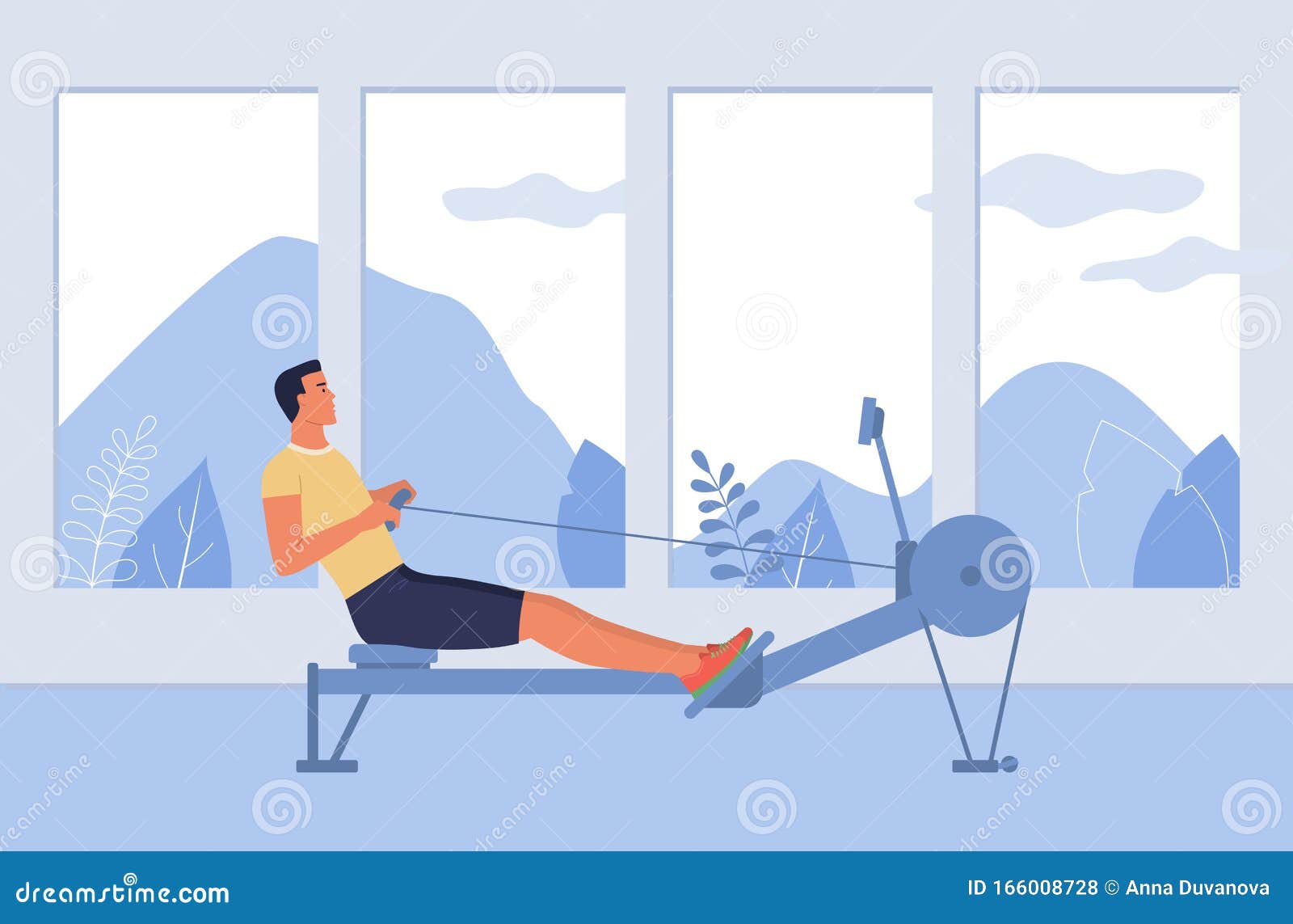 A Young Man is Engaged in a Rowing Simulator. Stock Vector ...