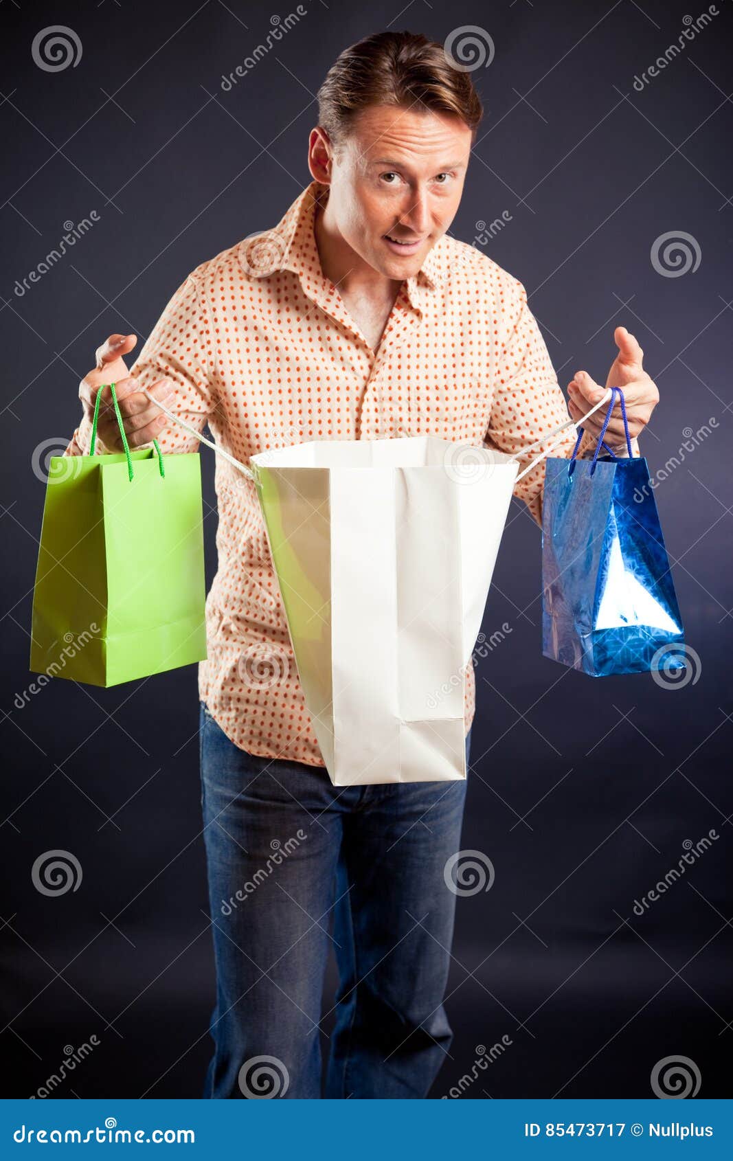 Young Man Enjoying His Shopping Spree Stock Image - Image of black ...