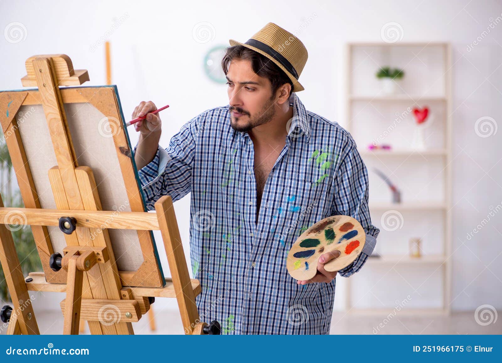 Young Man Enjoying Painting at the Studio Stock Image - Image of male ...