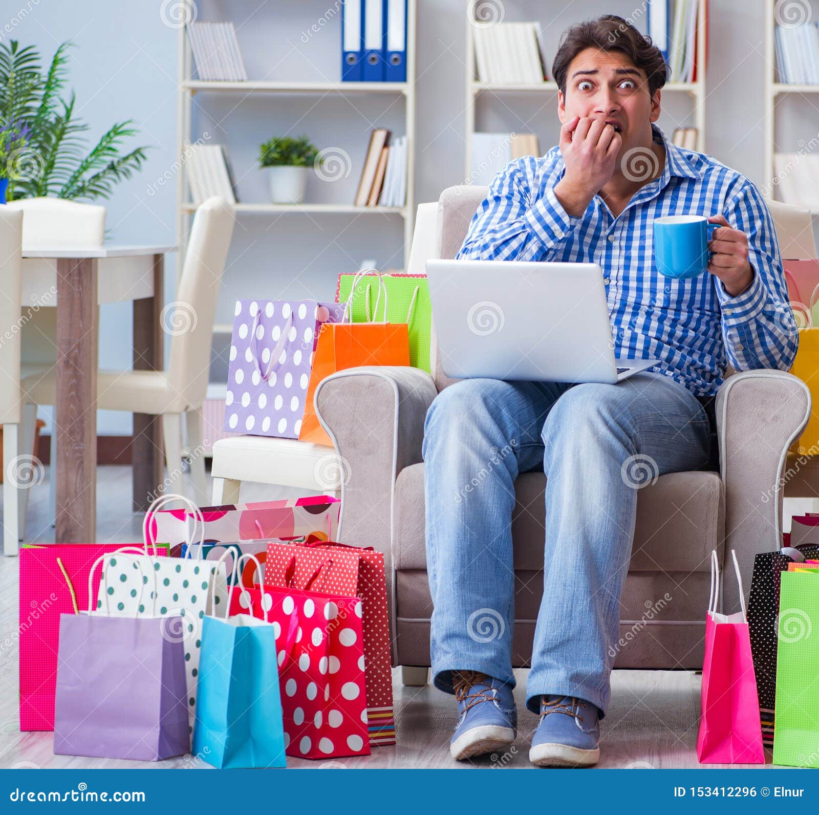 Young Man after Excessive Shopping at Home Stock Photo - Image of boxes ...