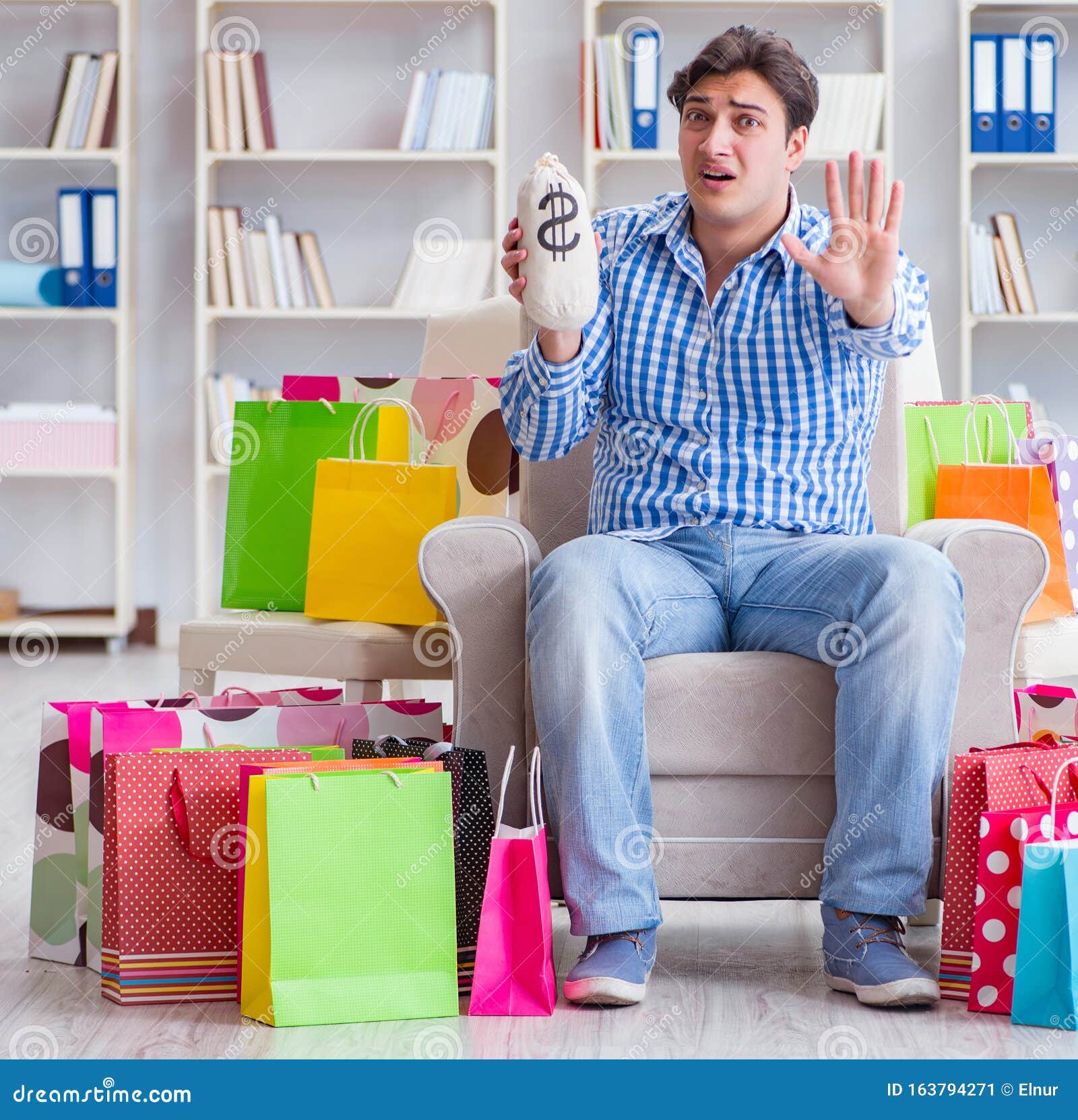 Young Man after Excessive Shopping at Home Stock Image - Image of ...
