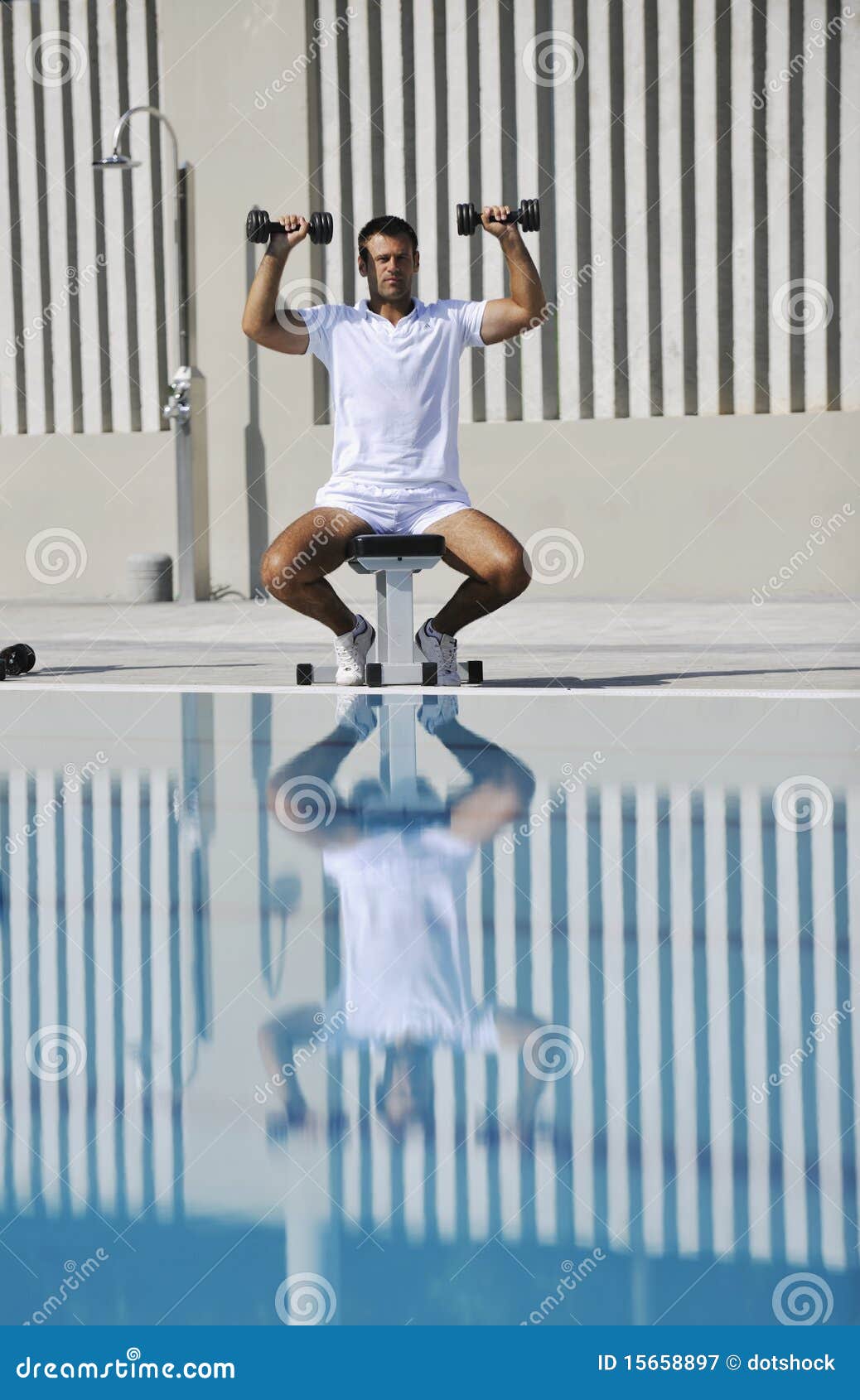 Young Man Exercise at Poolside Stock Image - Image of people, lifestyle ...