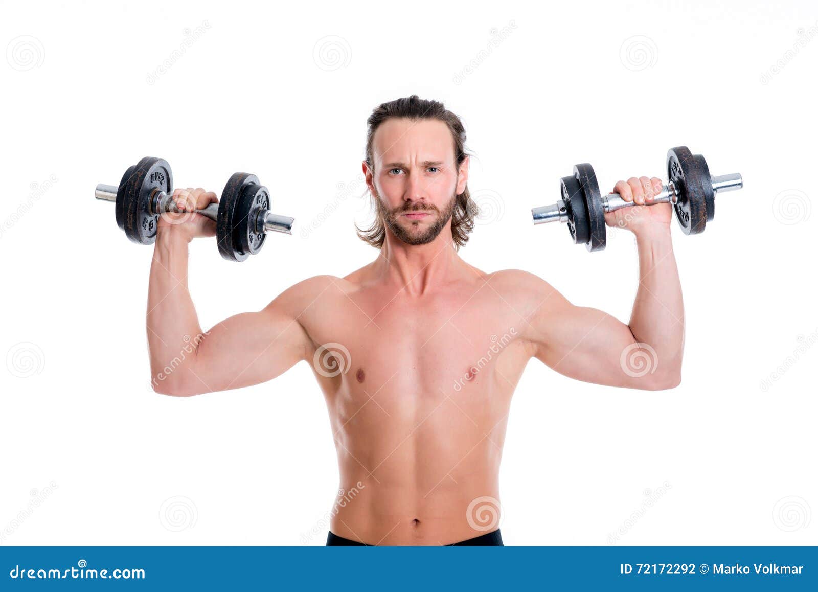 Young Man with Exercised Body Train with Bar-bell Stock Photo - Image ...