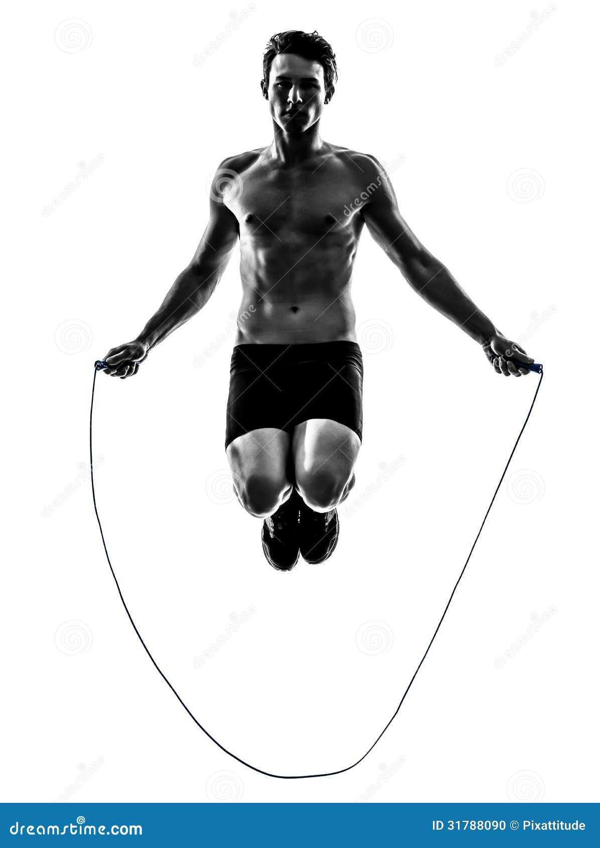 Young Man Exercising Jumping Rope Silhouette Stock Photo - Image of ...