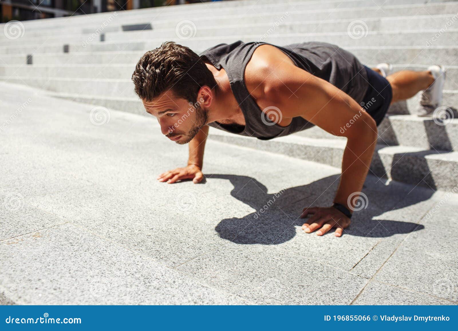 Young Man Exercising Outside. Hardworking Athlete Doing Push Up ...