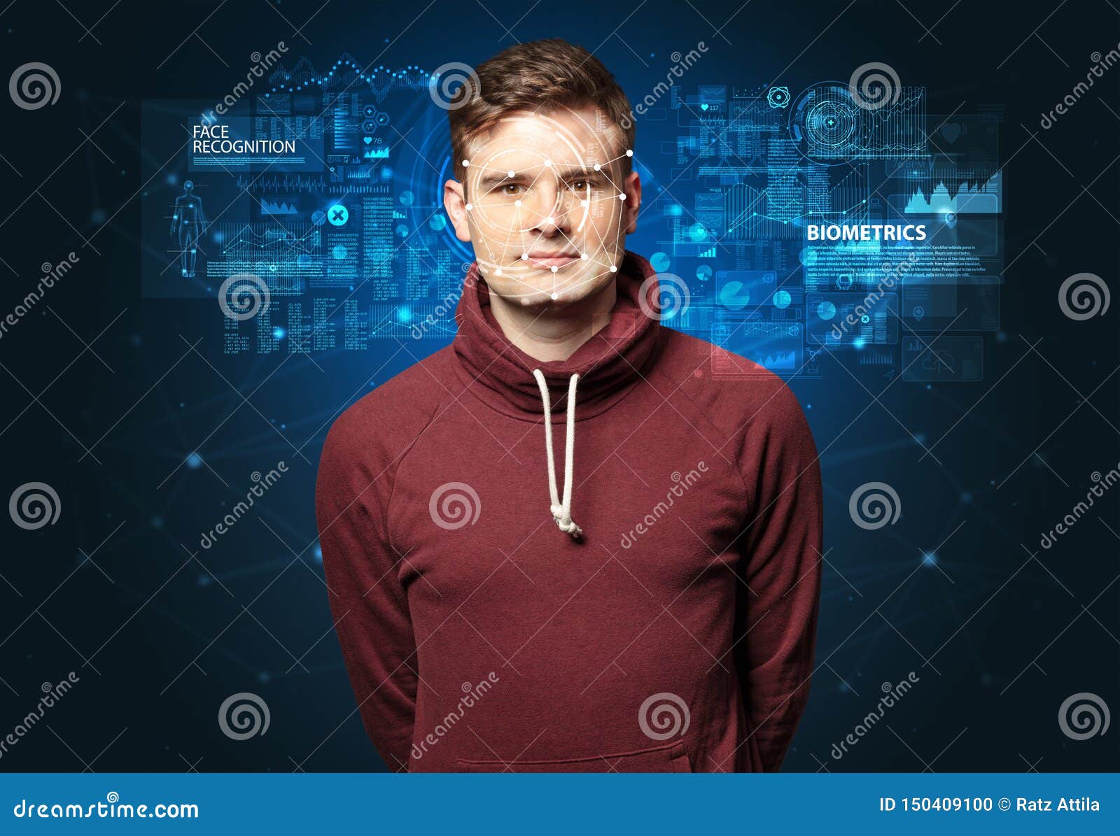 Young Man Face Recognition Concept Stock Photo - Image of intelligence ...