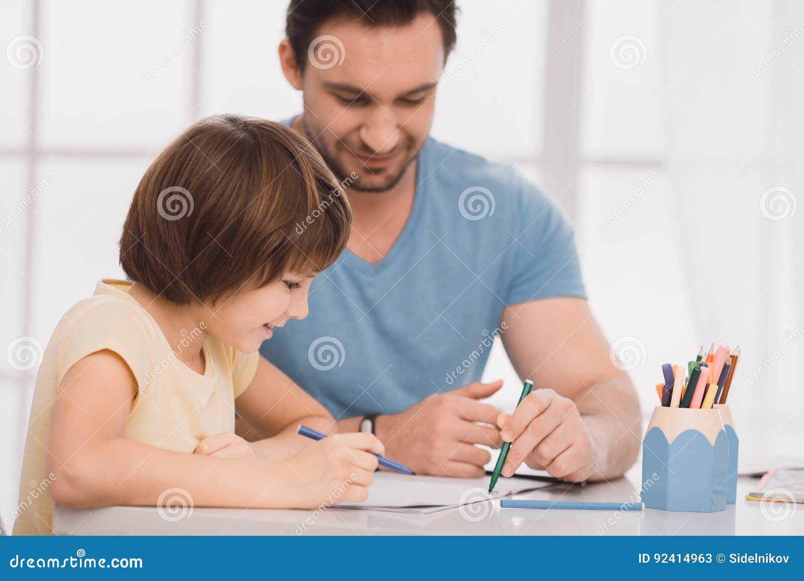 Young Man Father Drawing with Kid Creativity Development Stock Image ...
