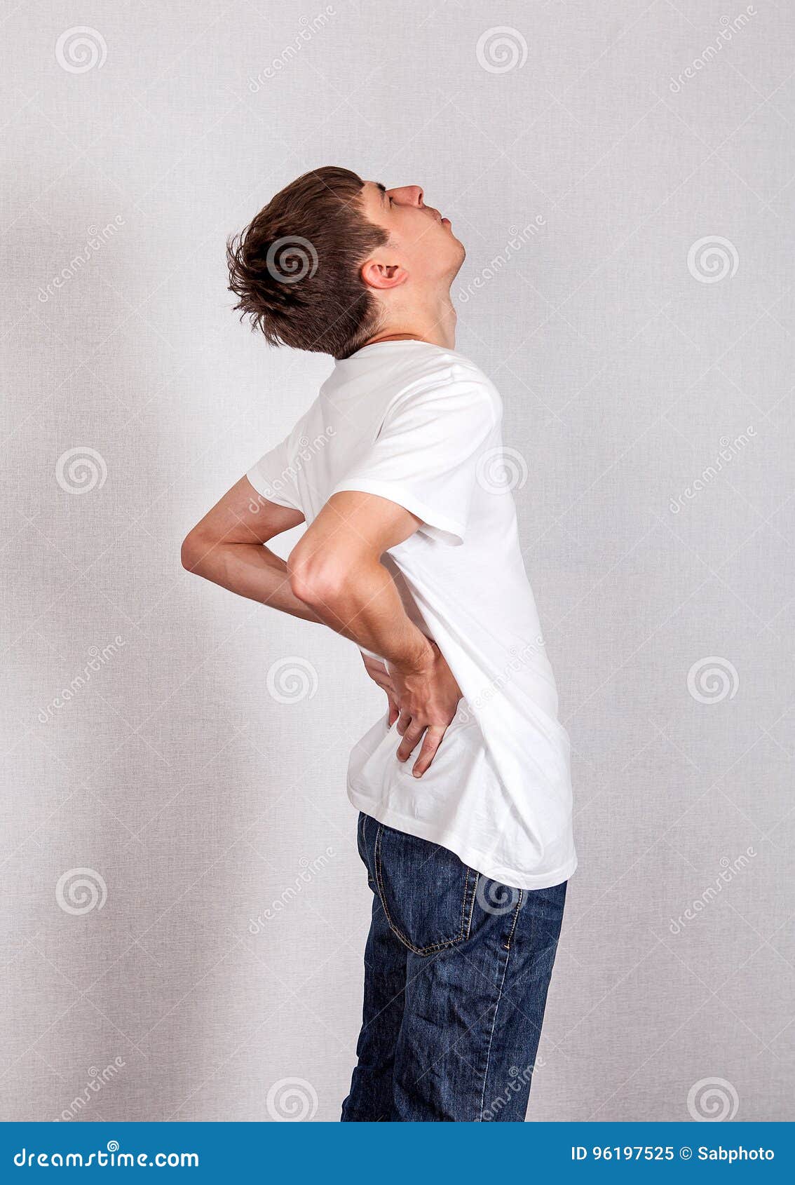 Young Man feel Back Ache stock image. Image of room, cute - 96197525