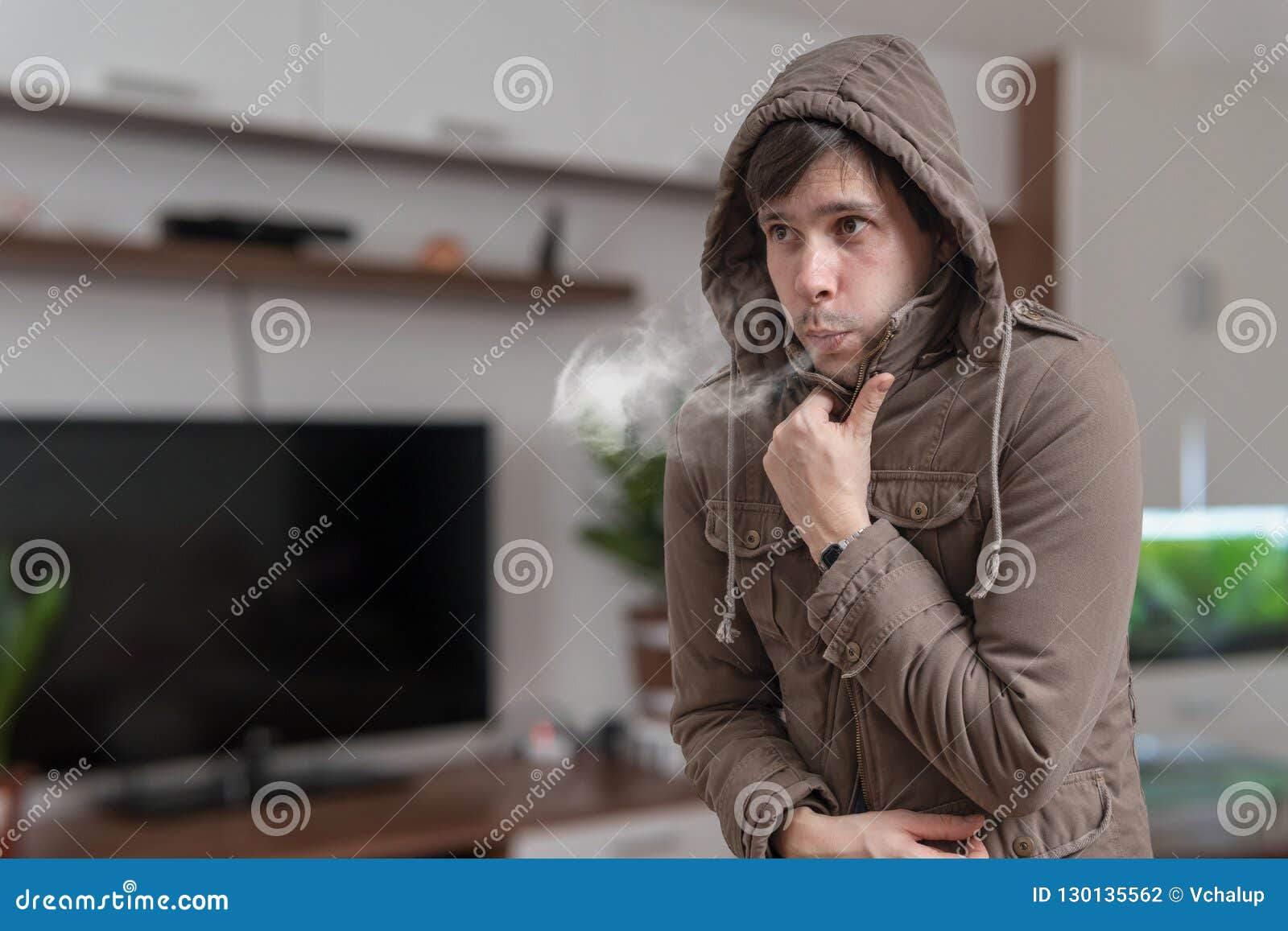 Young Man Feel Cold at Home Stock Photo - Image of inside, problem ...