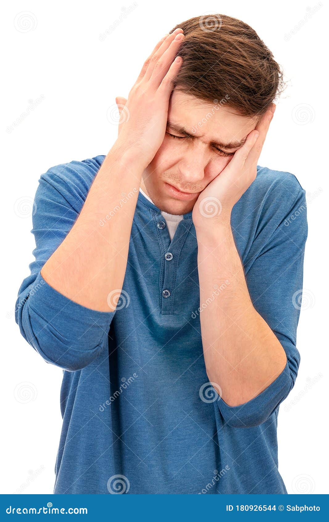 Young Man feel a Headache stock photo. Image of depression - 180926544