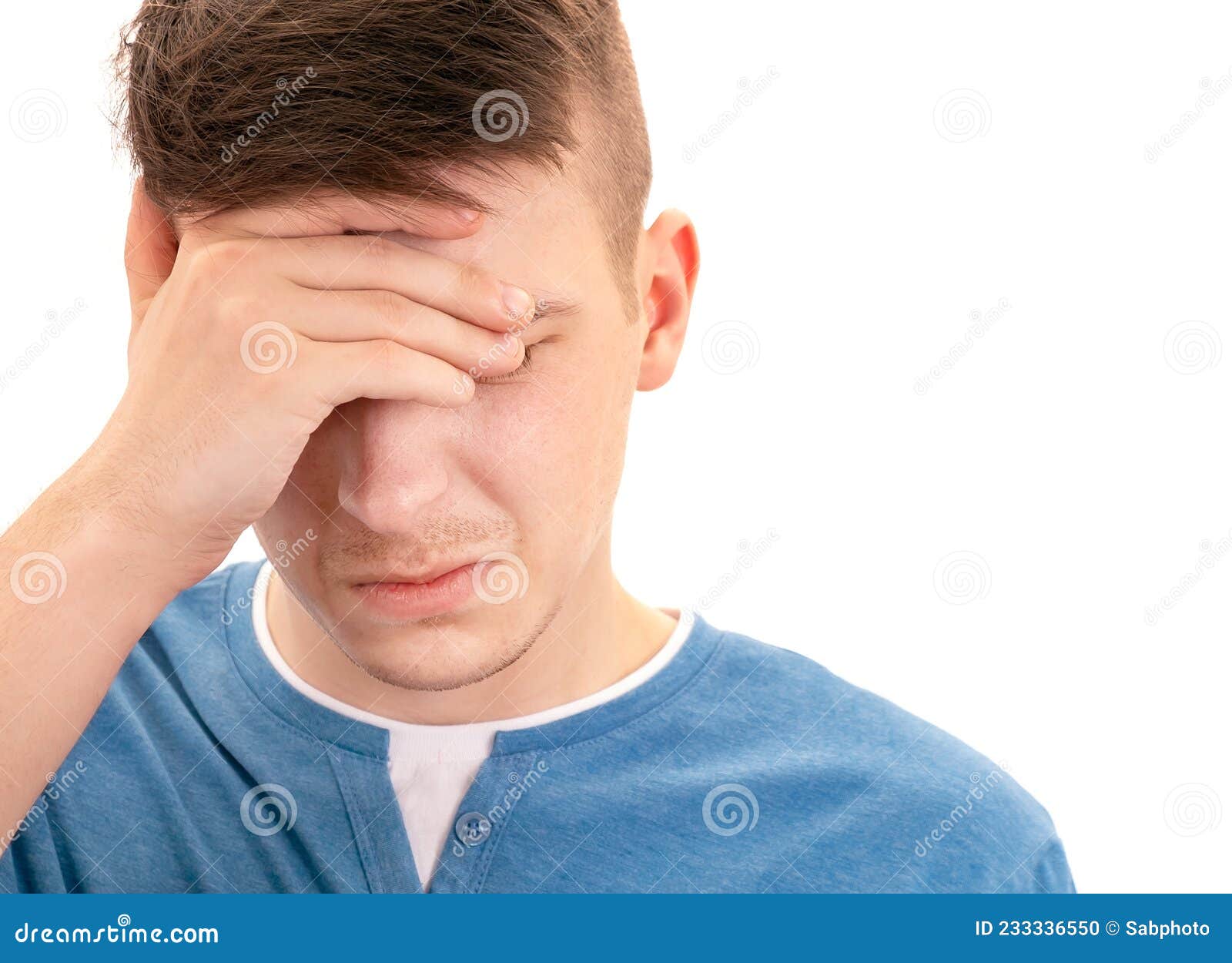 Young Man feel Headache stock photo. Image of indisposed - 233336550