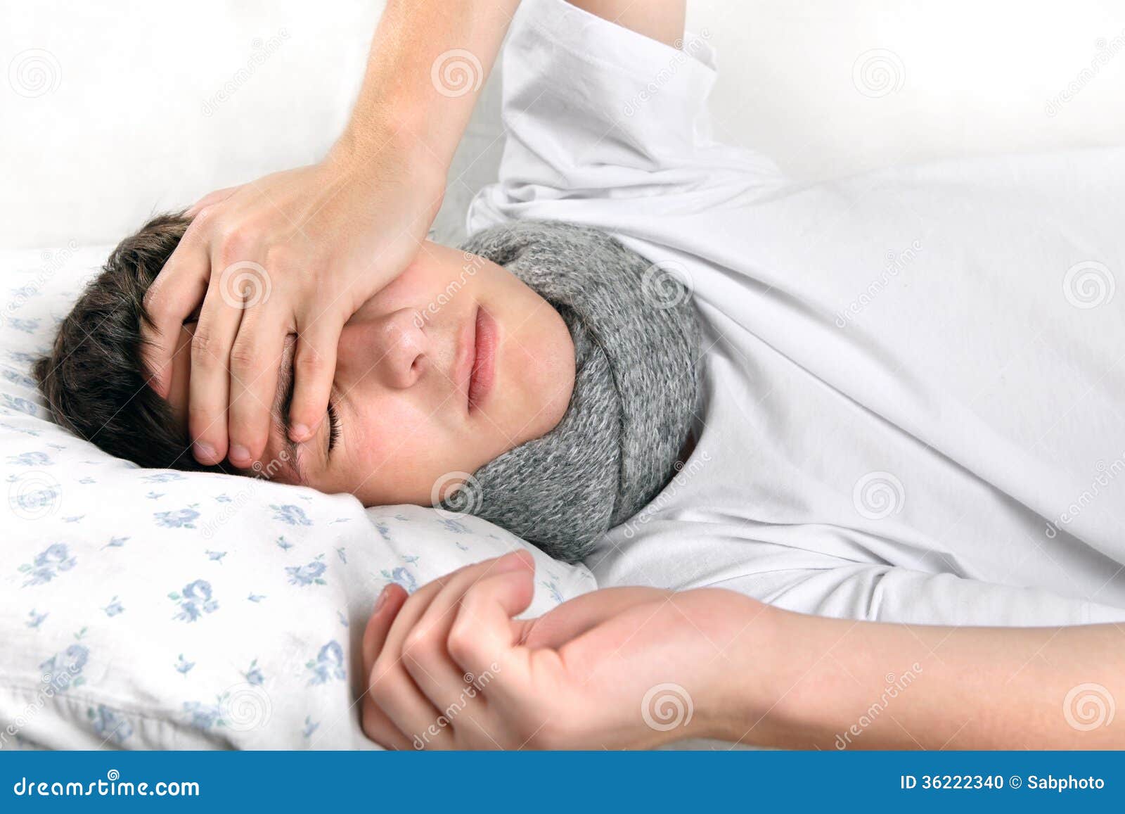 Young Man feel Headache stock photo. Image of hurt, bedsheet - 36222340