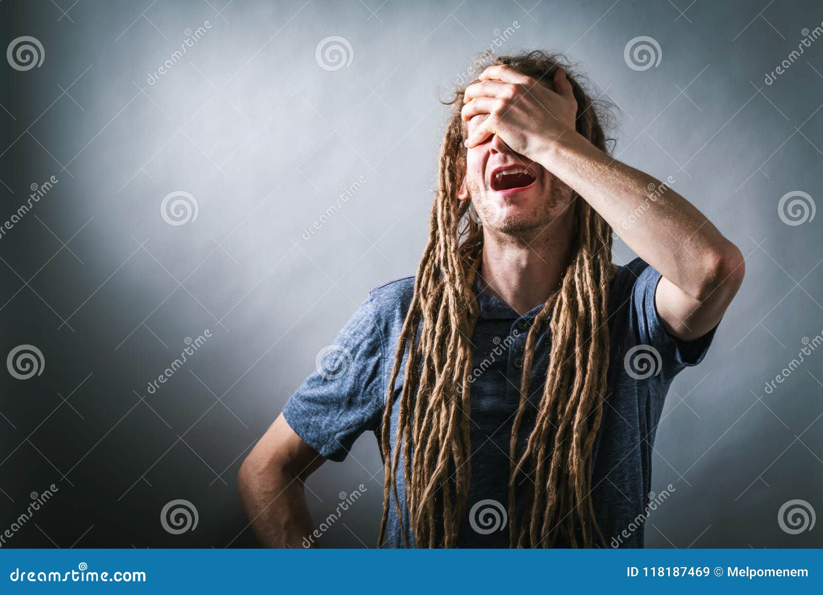 Young Man Feeling Stressed on a Solid Background Stock Image - Image of ...