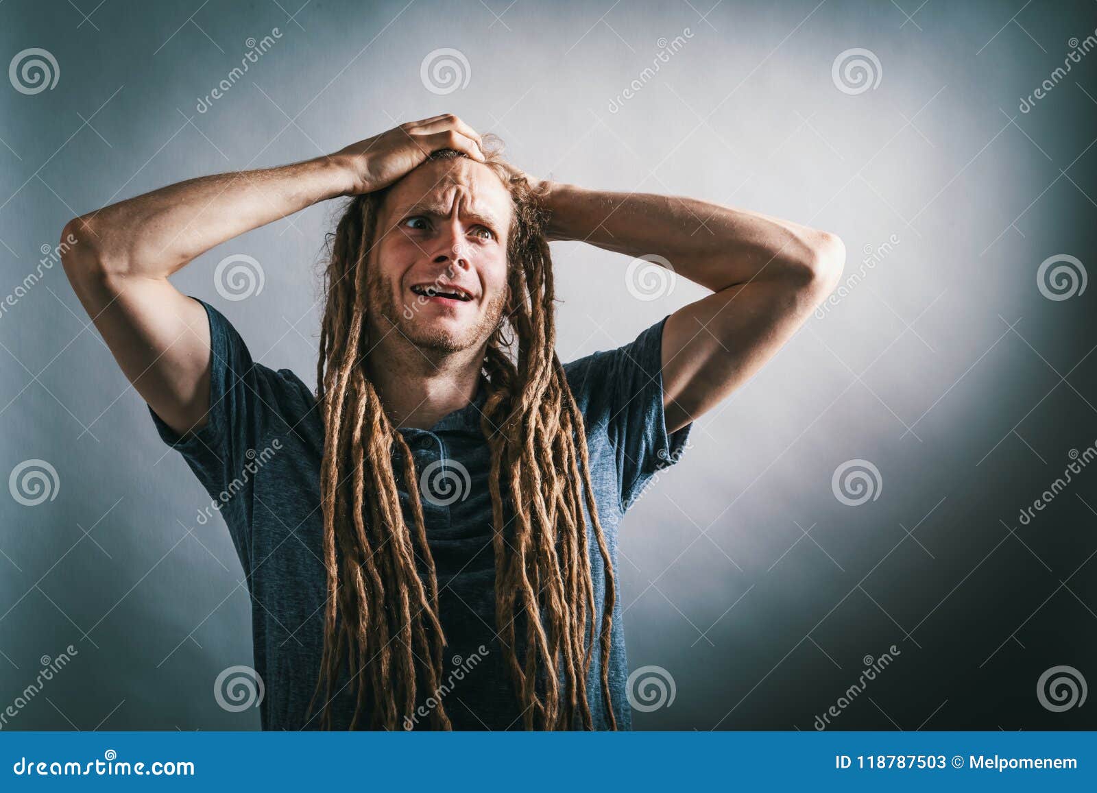 Young Man Feeling Stressed on a Solid Background Stock Image - Image of ...