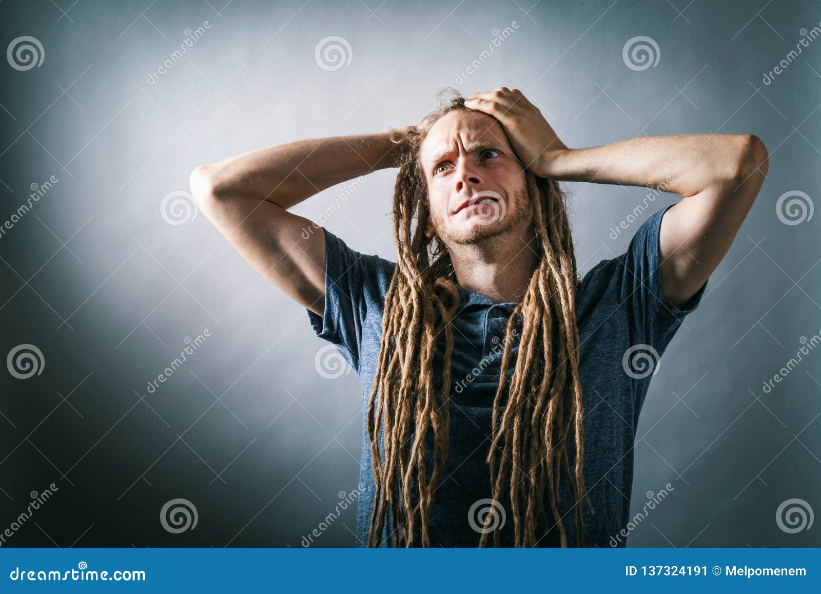 Young Man Feeling Stressed on a Solid Background Stock Image - Image of ...