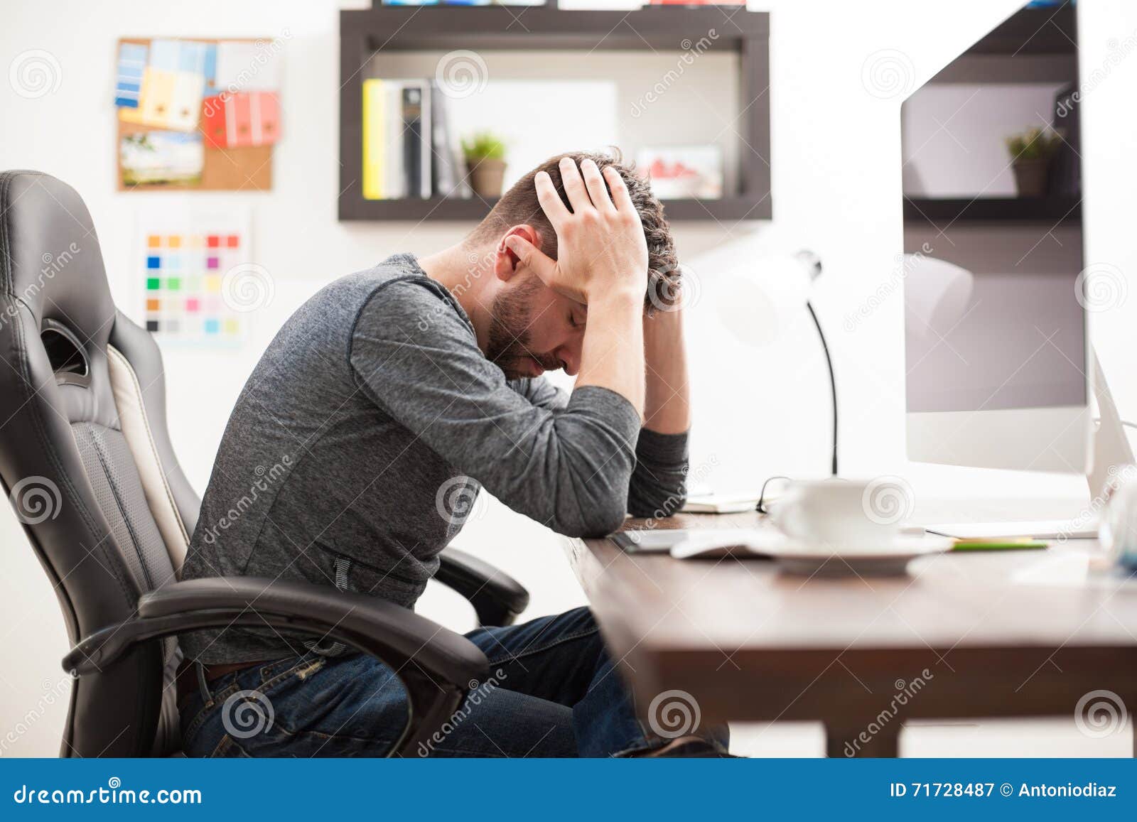 Young Man Feeling Unwell at Work Stock Image - Image of swatch ...