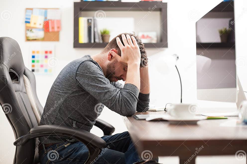 Young Man Feeling Unwell at Work Stock Image - Image of swatch ...