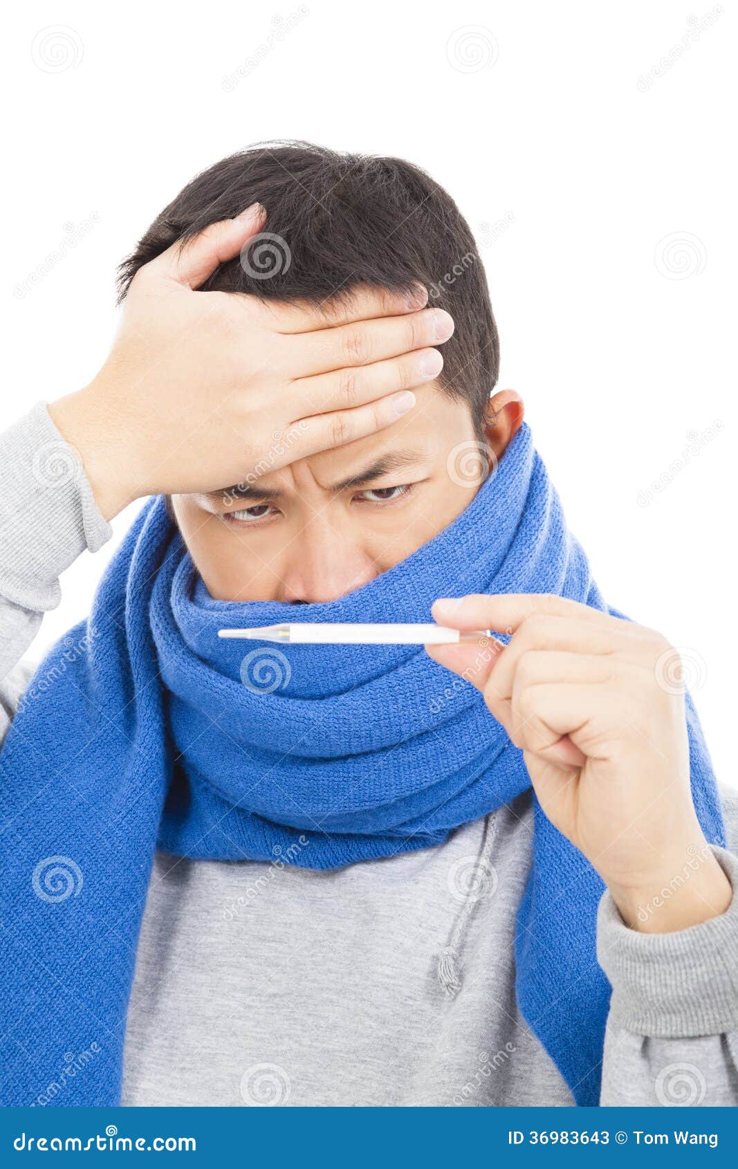 Young Man with a Fever and Aching Head Stock Image - Image of cold ...