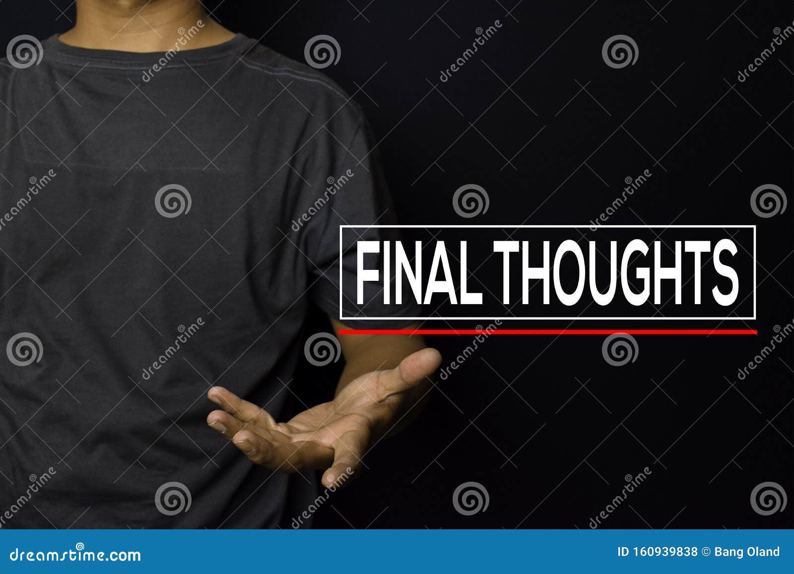 Young Man with Final Thoughts Text Isolated on Black Background Stock ...