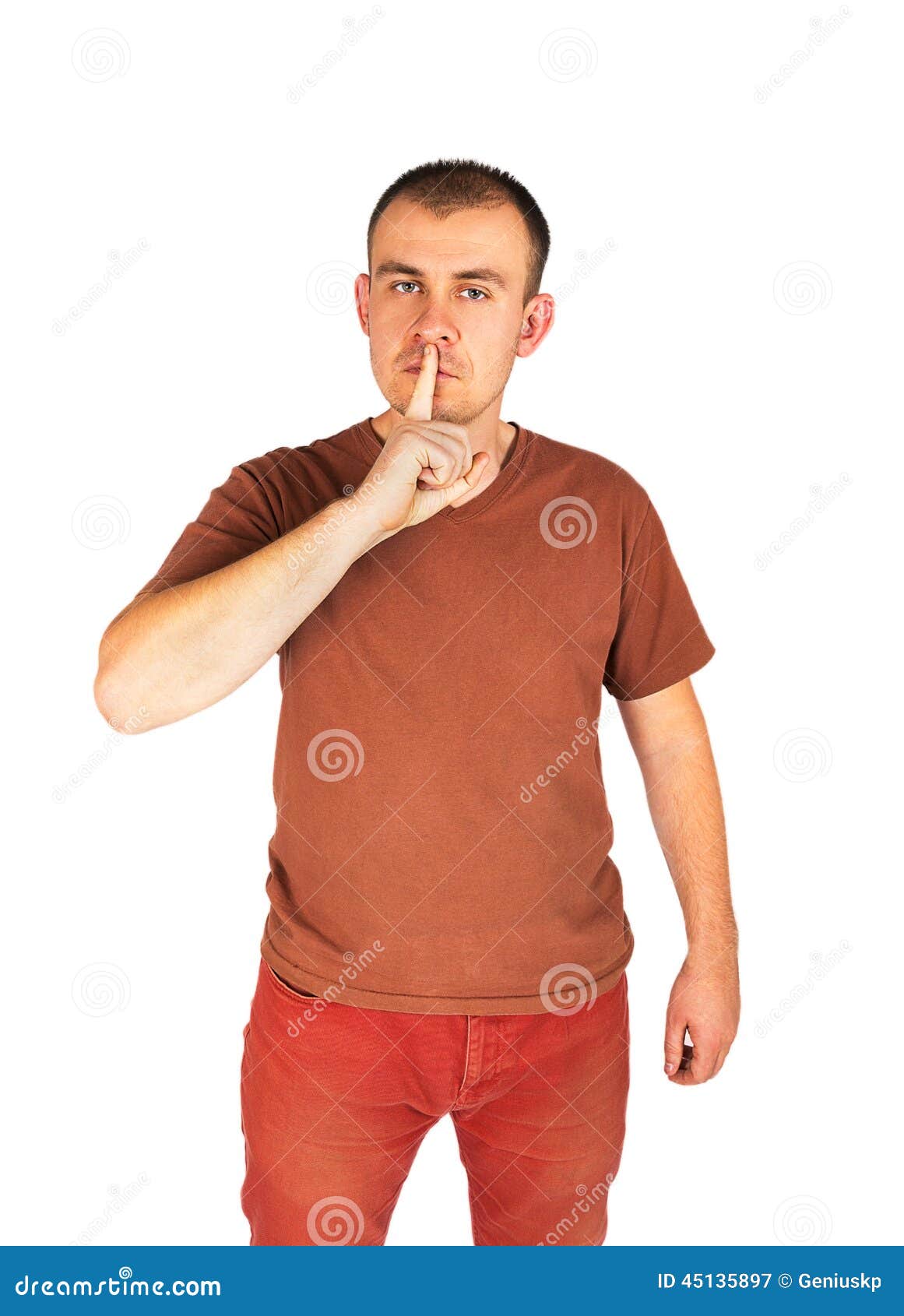 Young Man with Finger on Lips Stock Image - Image of hush, isolated ...