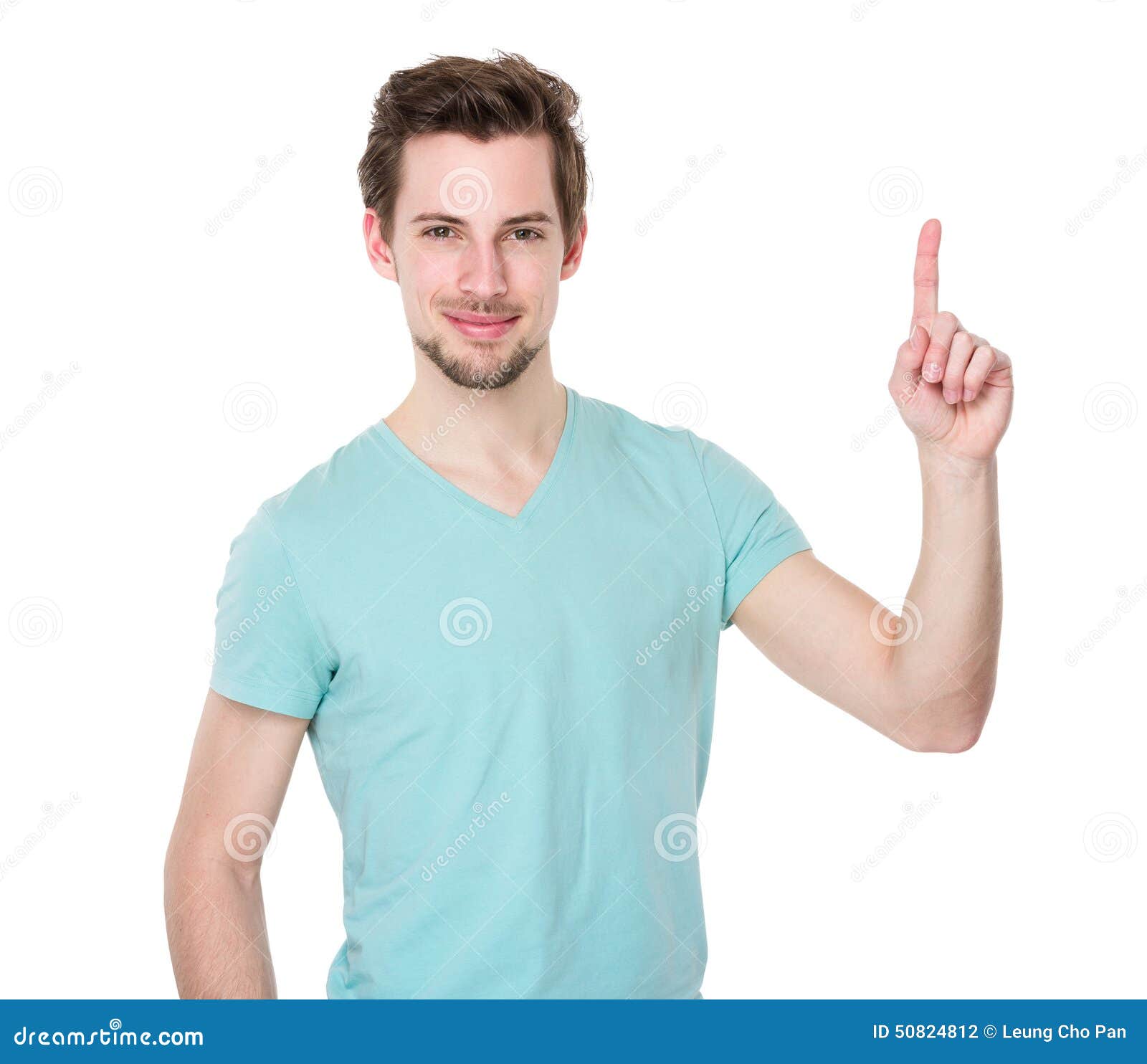 Young Man with Finger Point Up Stock Photo - Image of cutout, green ...