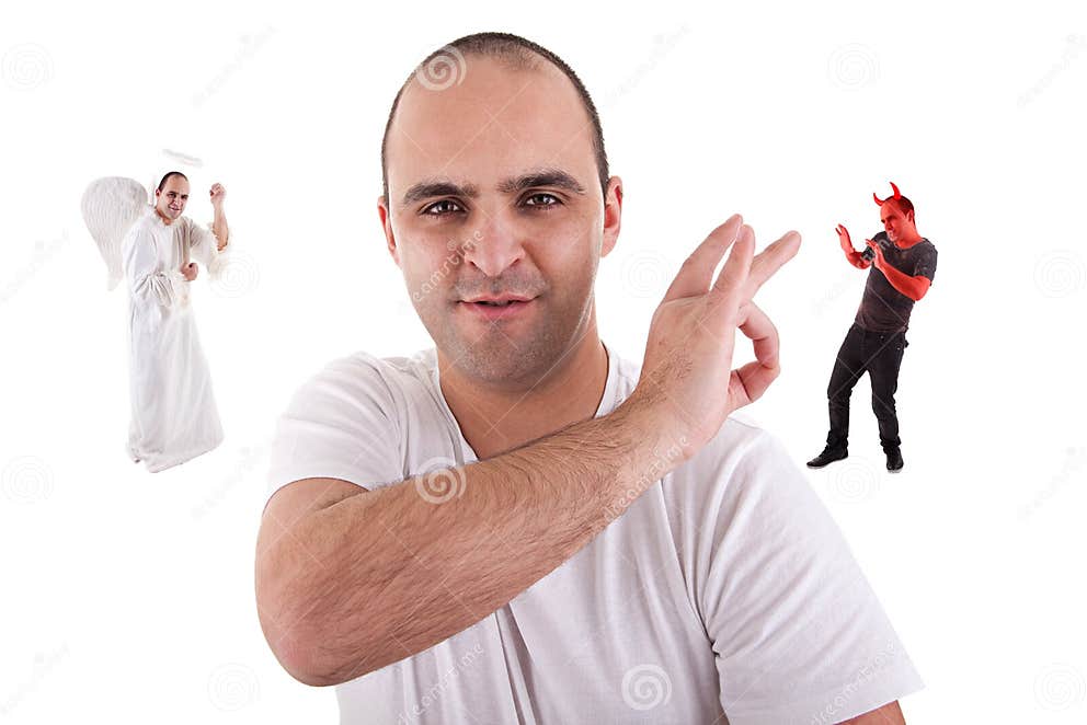 Young Man with a Finger Removing the Devin Stock Image - Image of happy ...