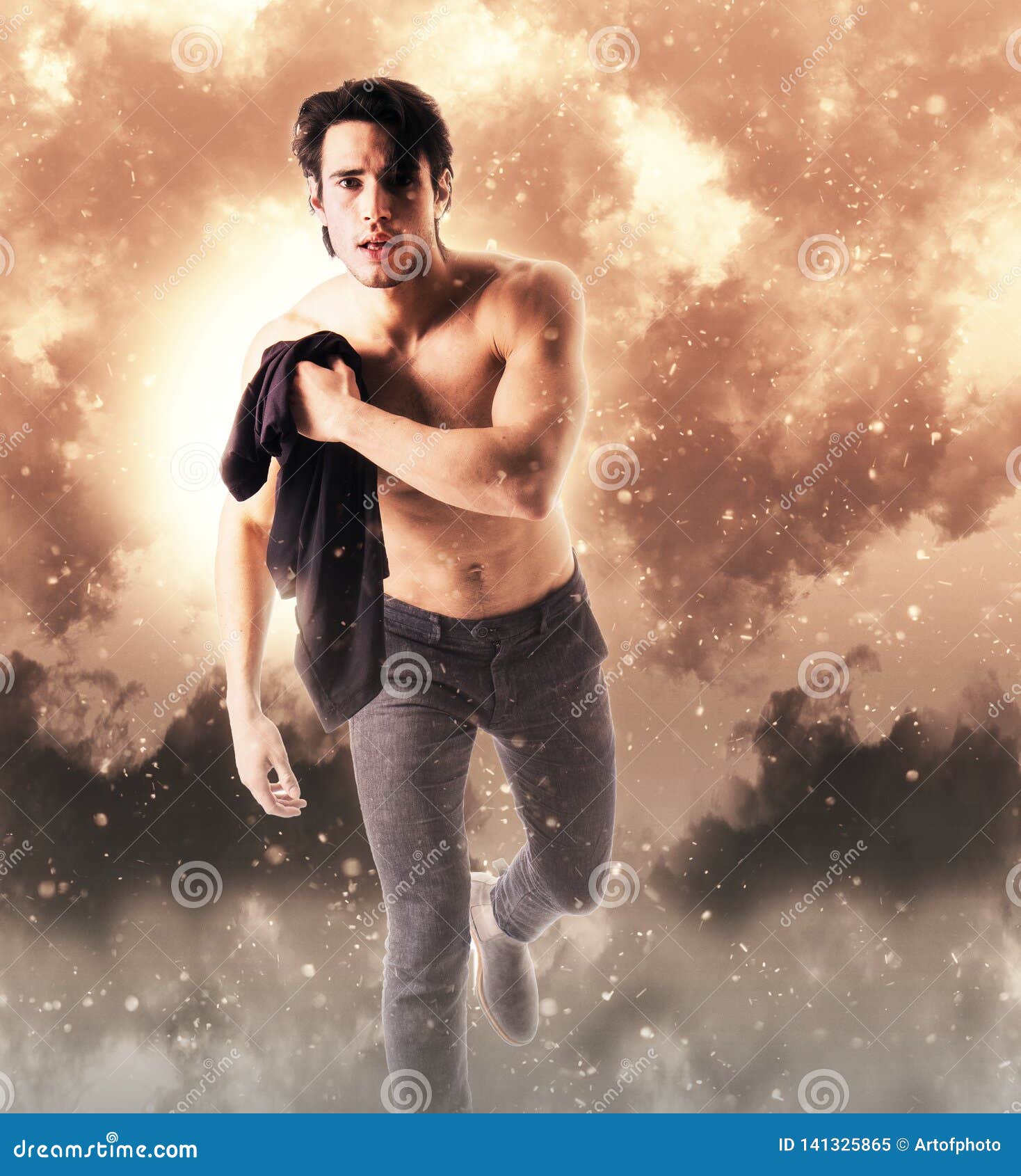 Young Man with Fire Explosion or Flame Burst Behind Him Stock Image ...
