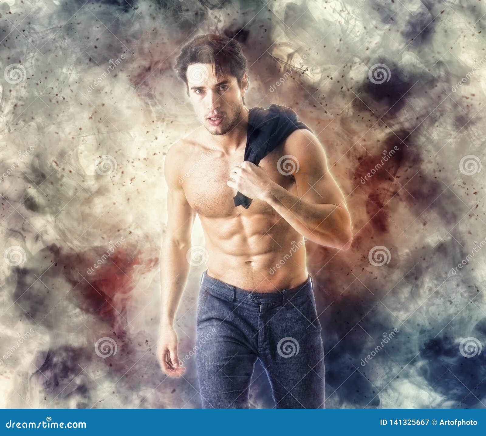Young Man with Fire Explosion or Flame Burst Behind Him Stock Image ...