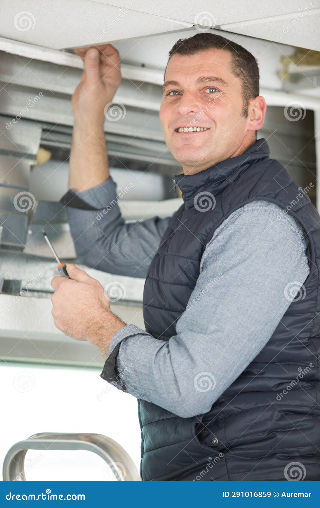 Young Man Fixing Drywall Suspended Ceiling Stock Image - Image of ...