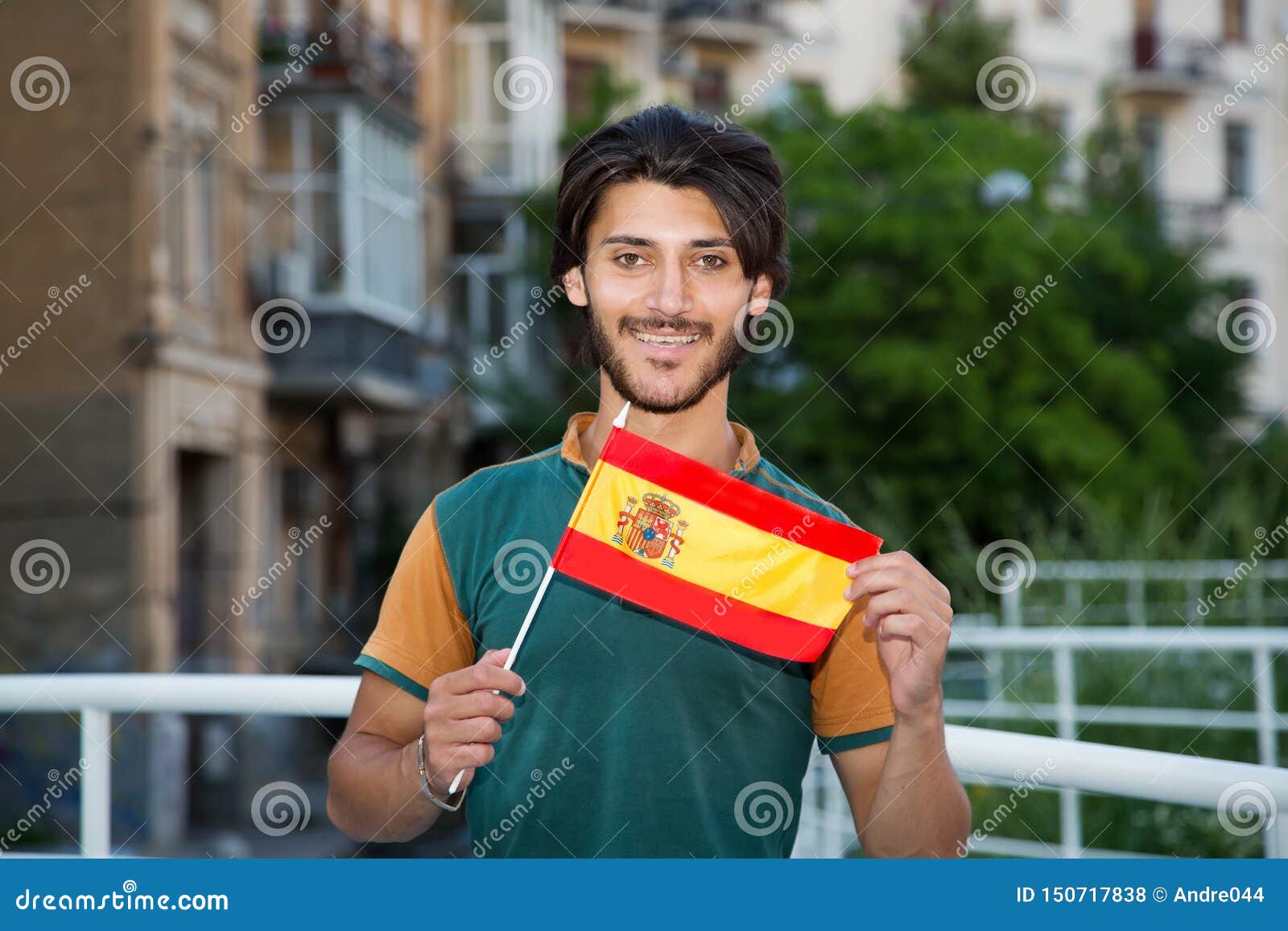 Young Man with the Flag of Spain. Stock Photo - Image of background ...