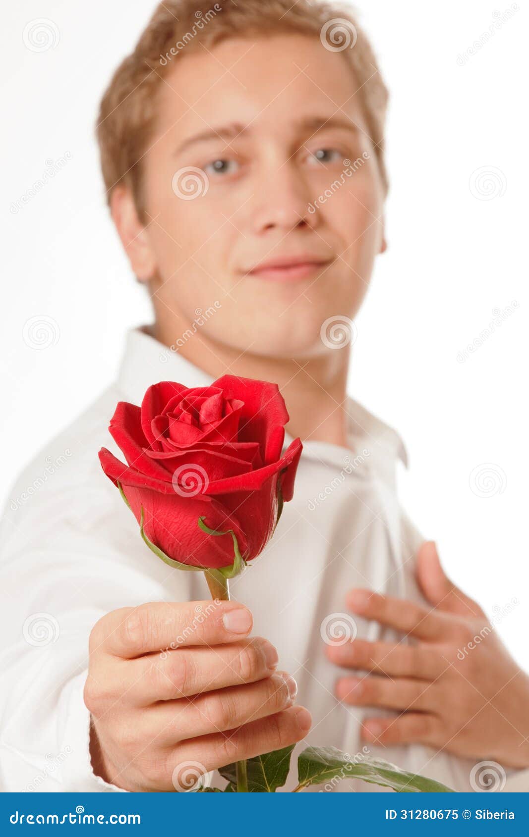 Young Man with a Flower in Her Hand Stock Image - Image of friendship ...