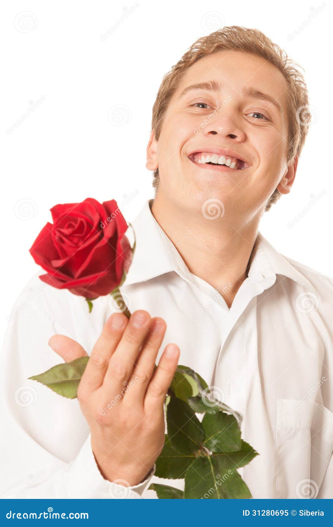 Young Man with a Flower in Her Hand Stock Image - Image of person ...