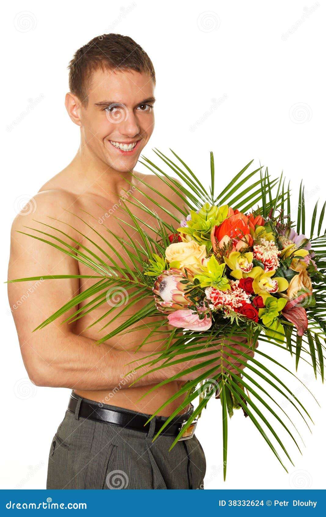 Young man with flowers stock photo. Image of blossom - 38332624