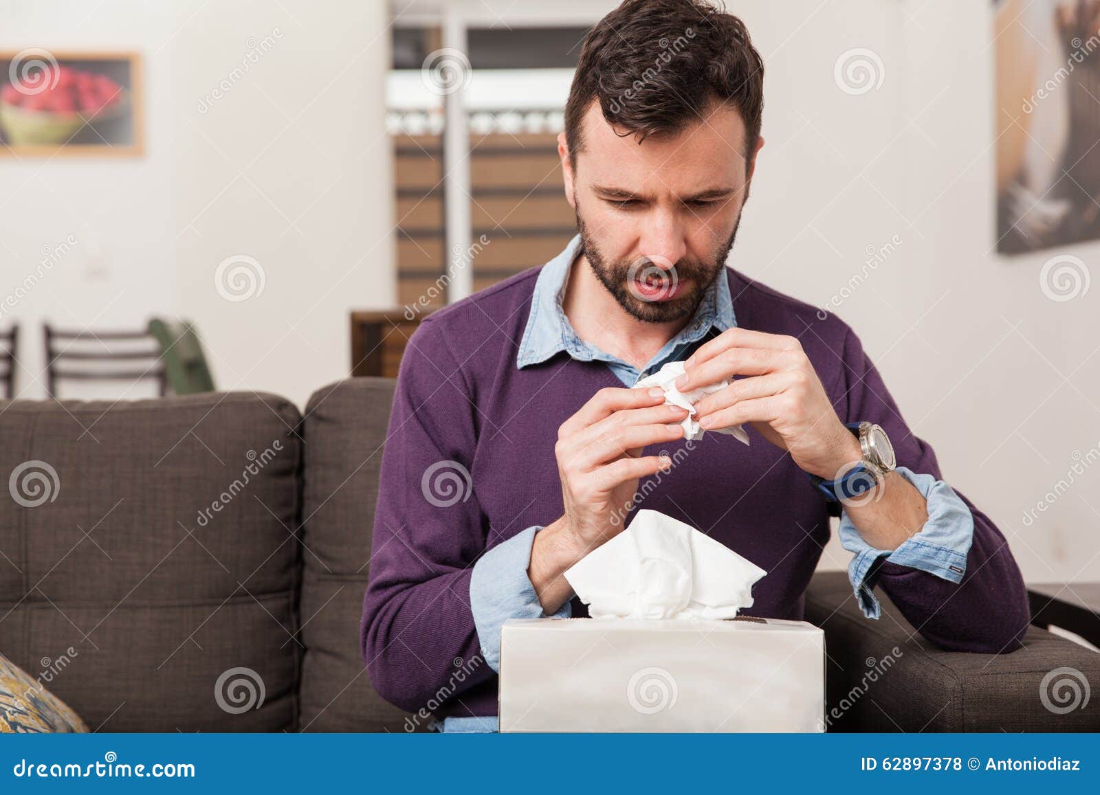 Young man with the flu stock photo. Image of home, lifestyle - 62897378