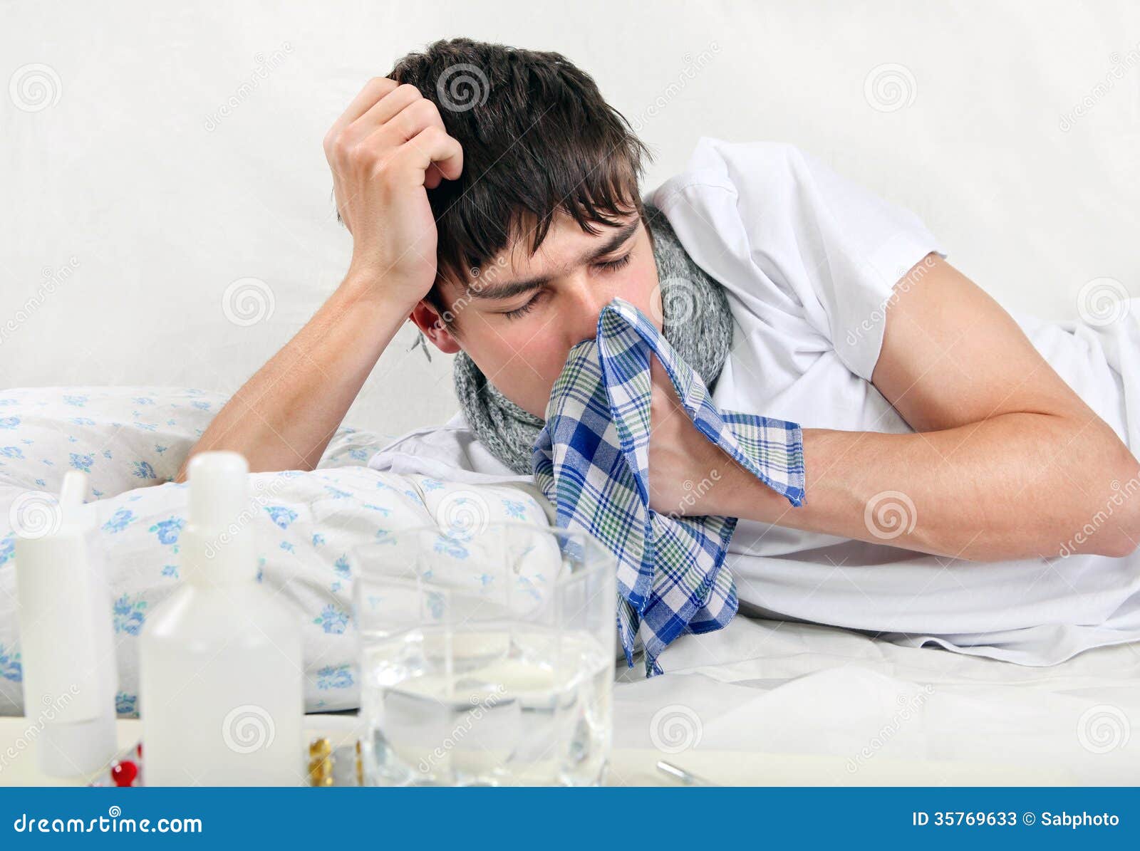 Young Man with Flu stock image. Image of handkerchief - 35769633