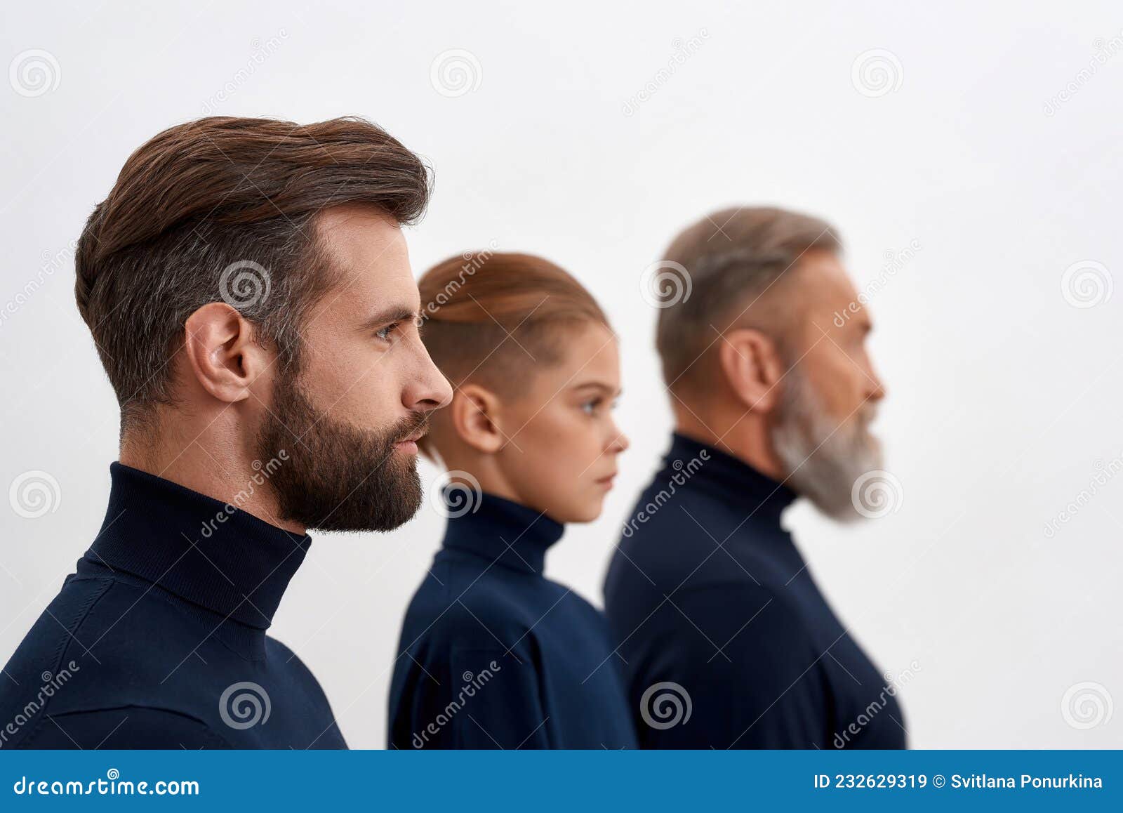 Faces of Three Generations of Men in Row Stock Image - Image of closeup ...