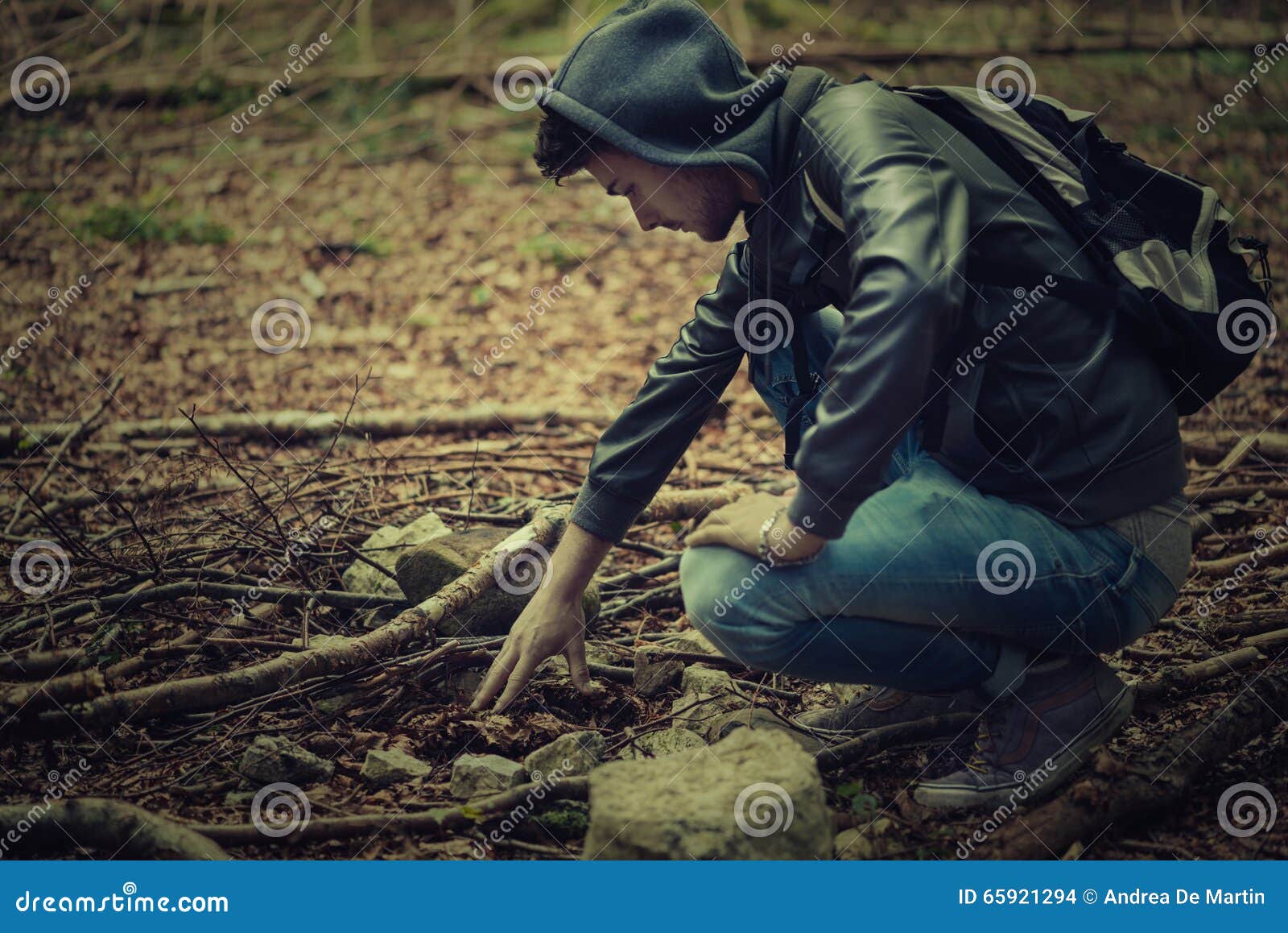 Young man in the forest stock photo. Image of natural - 65921294