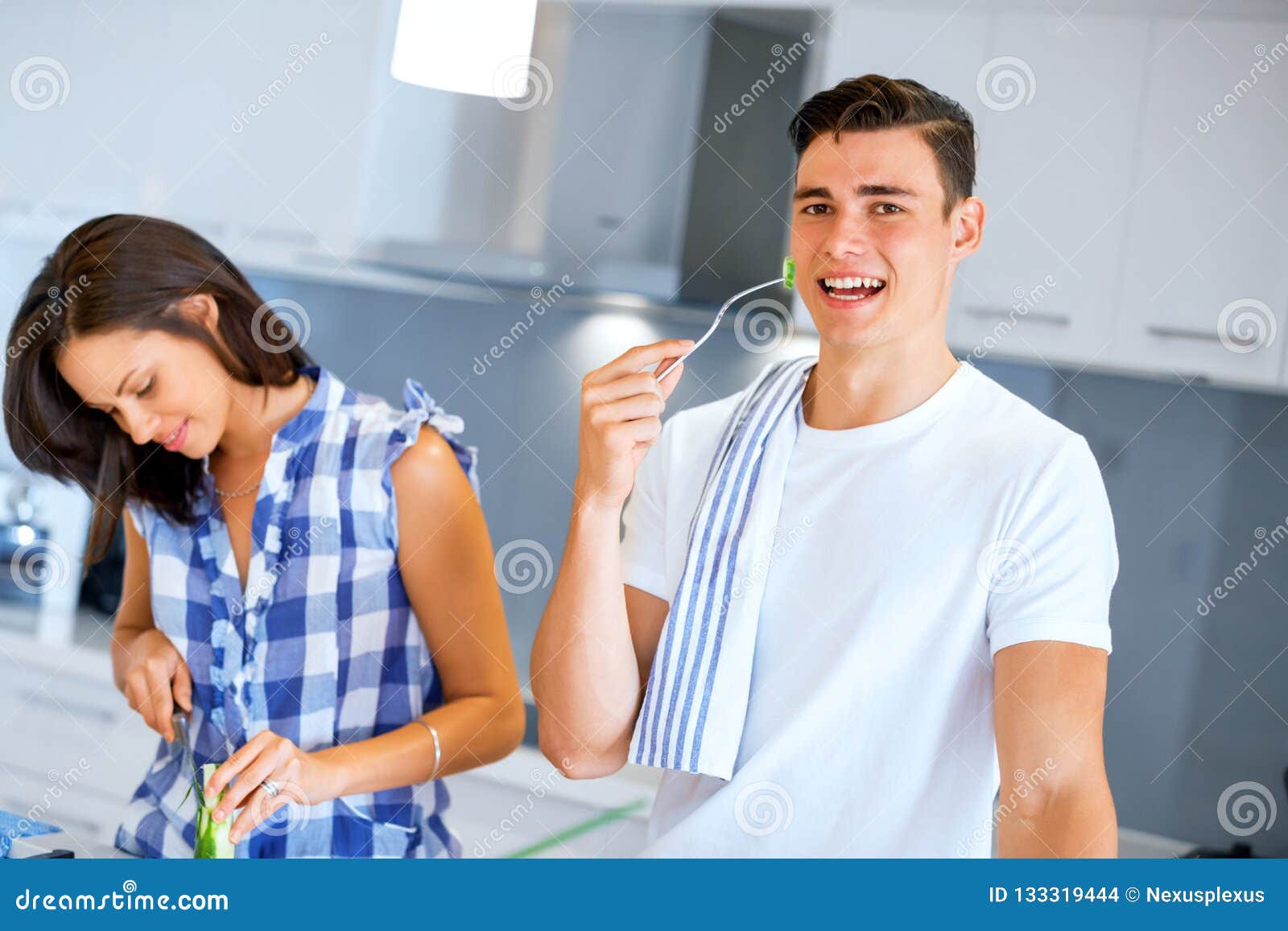 Young man with a fork stock photo. Image of dinner, boyfriend - 133319444