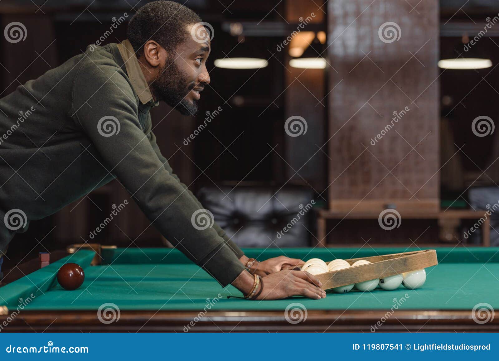 Young Man Forming Balls Set by Triangle on Pool Stock Image - Image of ...