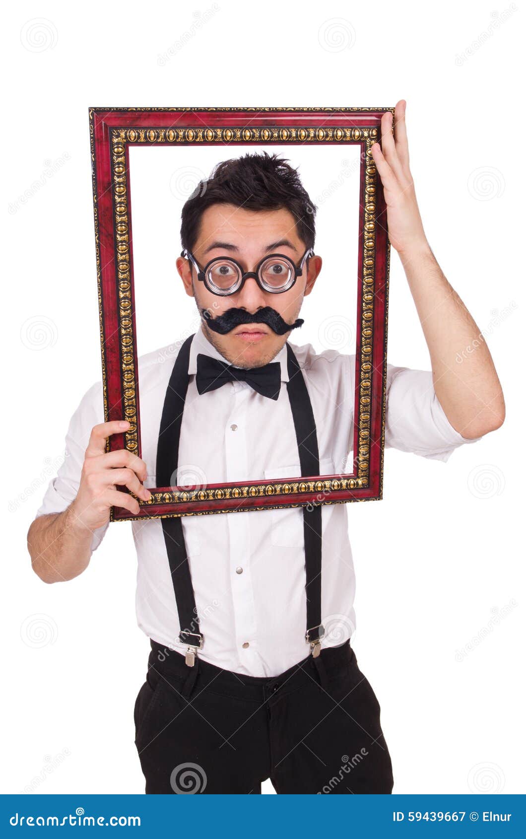 Young Man with Frame Isolated on White Stock Image - Image of humorous ...