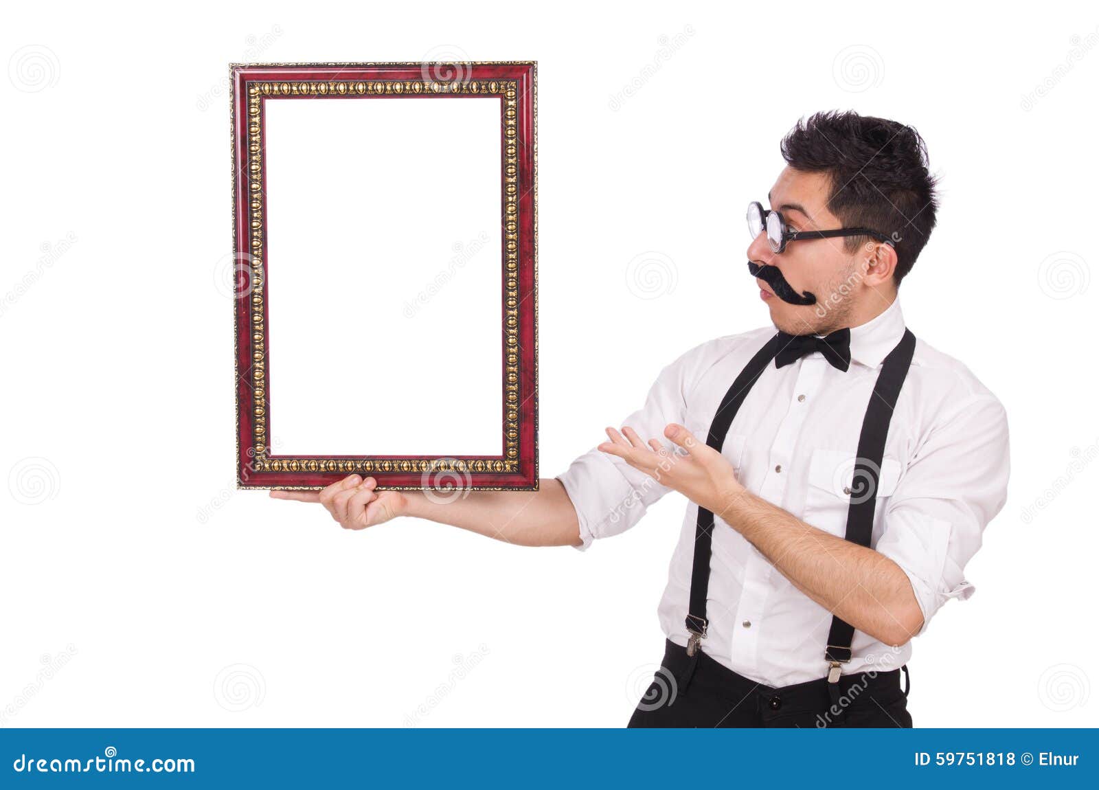 Young Man with Frame Isolated on White Stock Photo - Image of merry ...