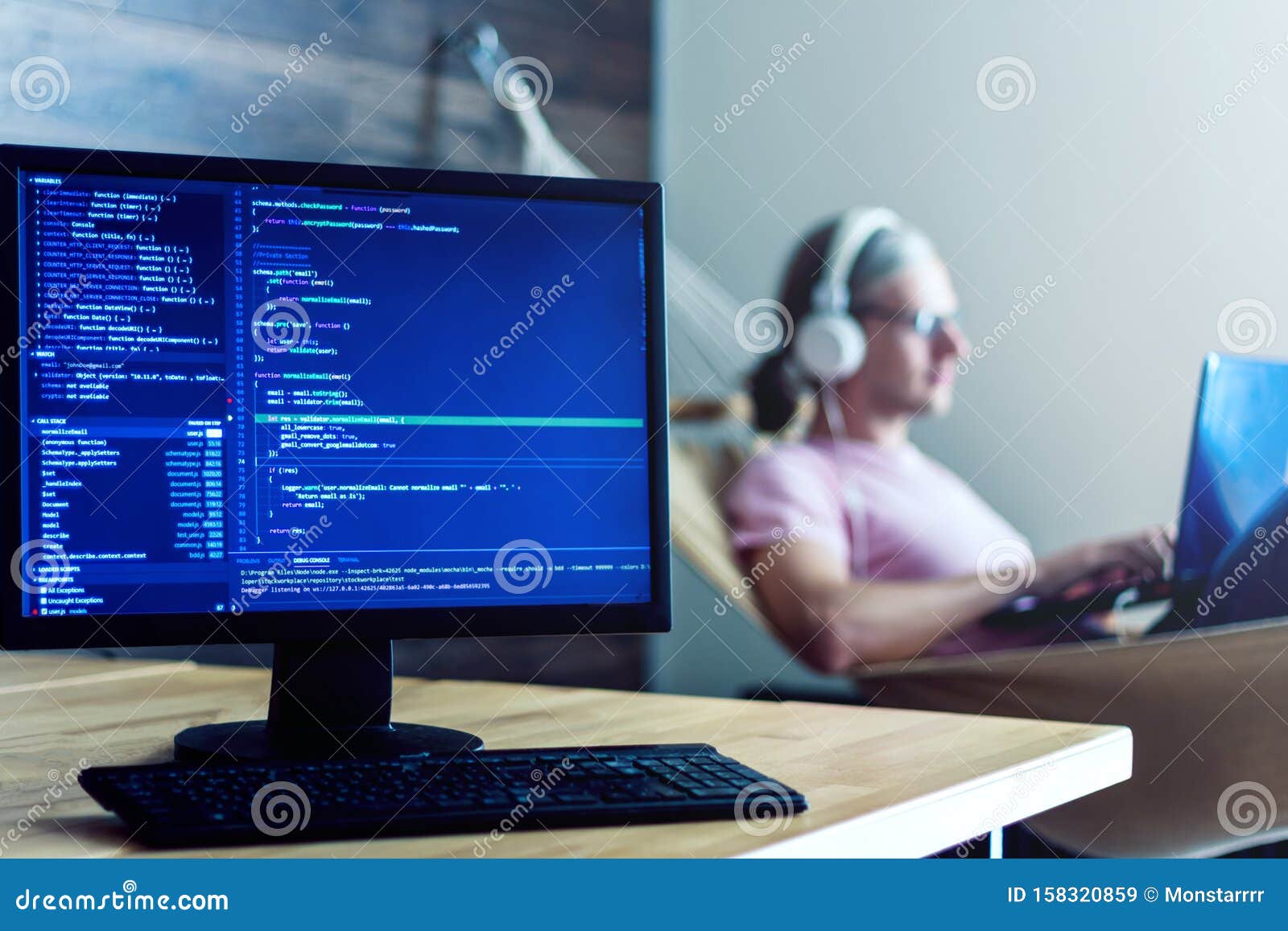 Software Developer Freelancer Working With Program Code Stock Image Image Of Laptop Indoors