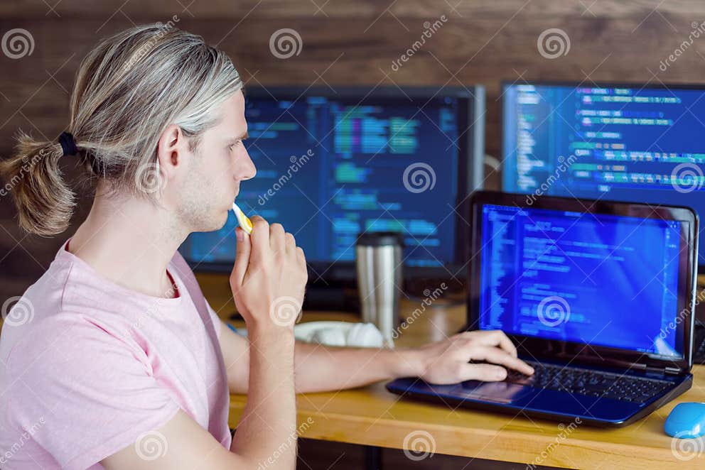 Software Developer, Freelancer Working with Program Code Stock Image - Image of concept, house ...