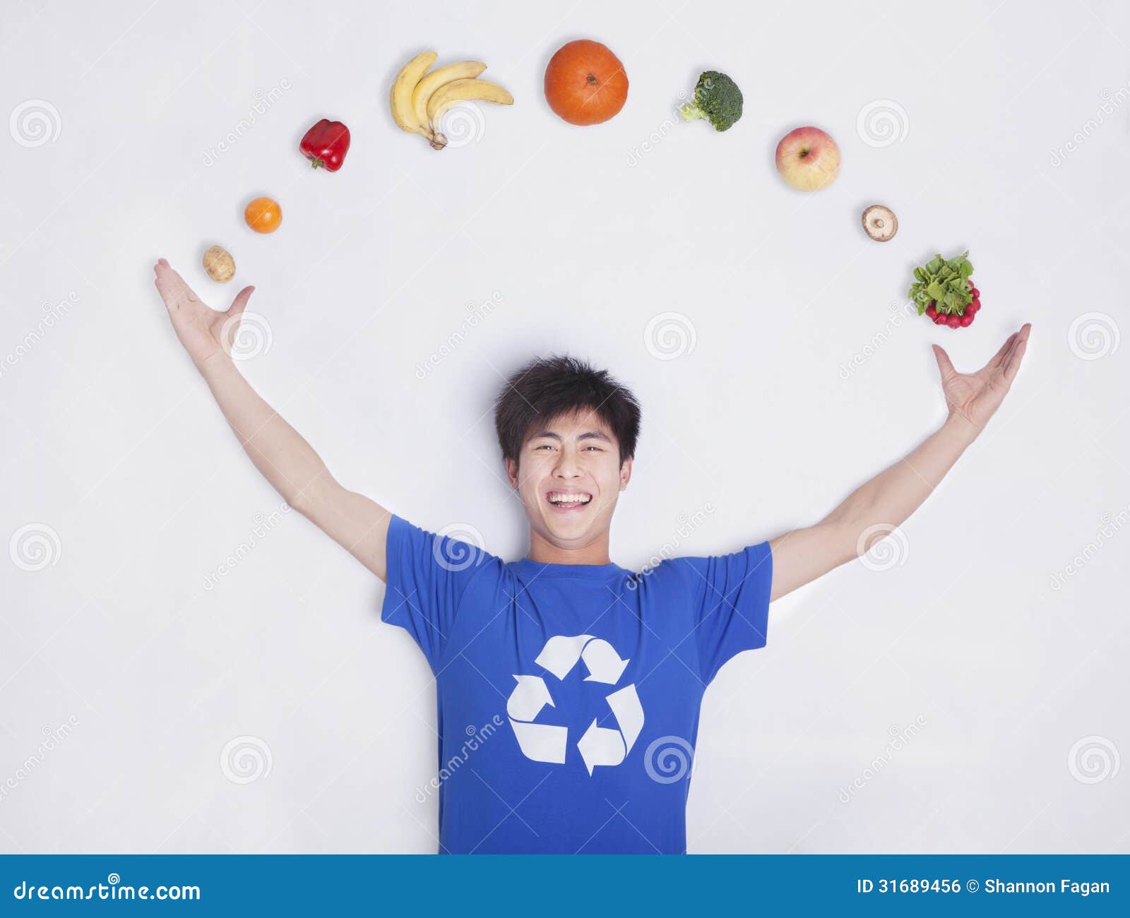 Young Man with Fresh Fruit and Vegetables, Curve, Studio Shot Stock ...