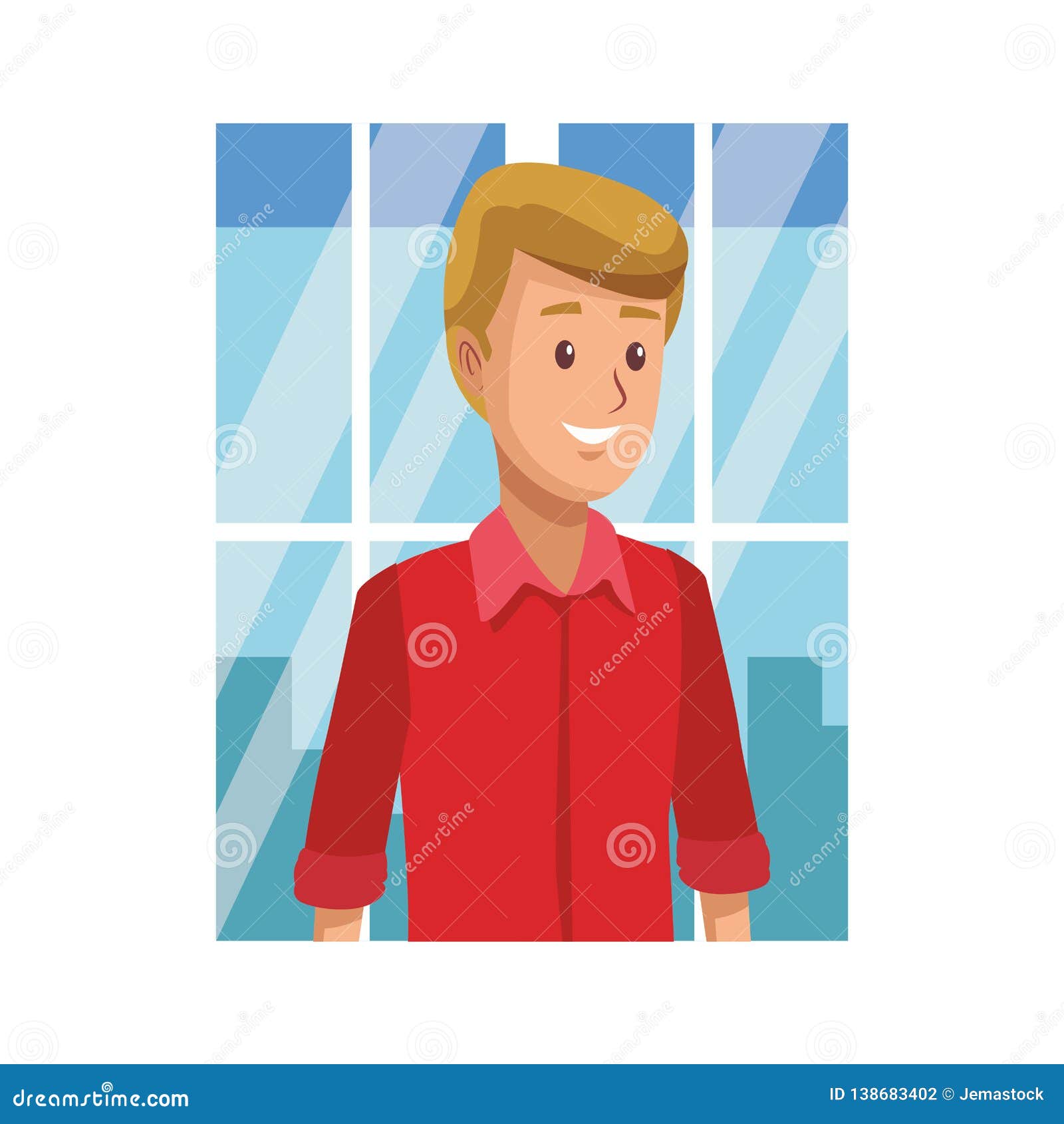 Young man cartoon stock vector. Illustration of window - 138683402