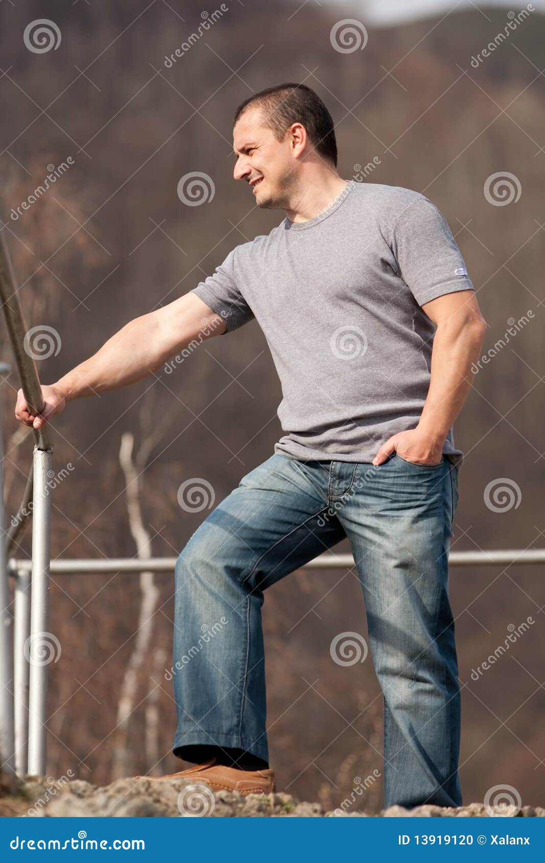 Young Man Full Body Portrait Outdoors Stock Photo - Image of hiking ...