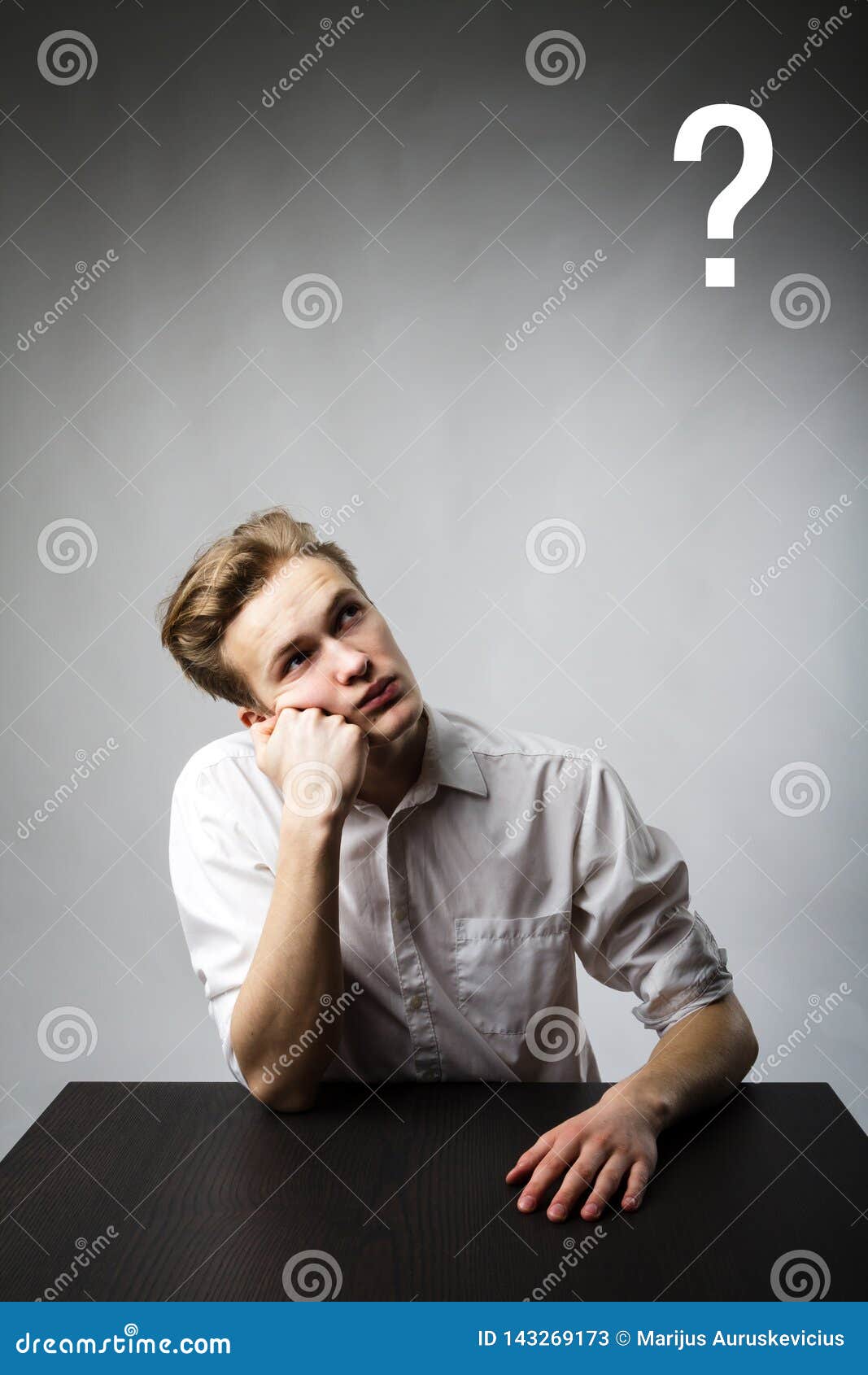 Young Man is Full of Doubts and Hesitation. Young Man and Question Mark ...