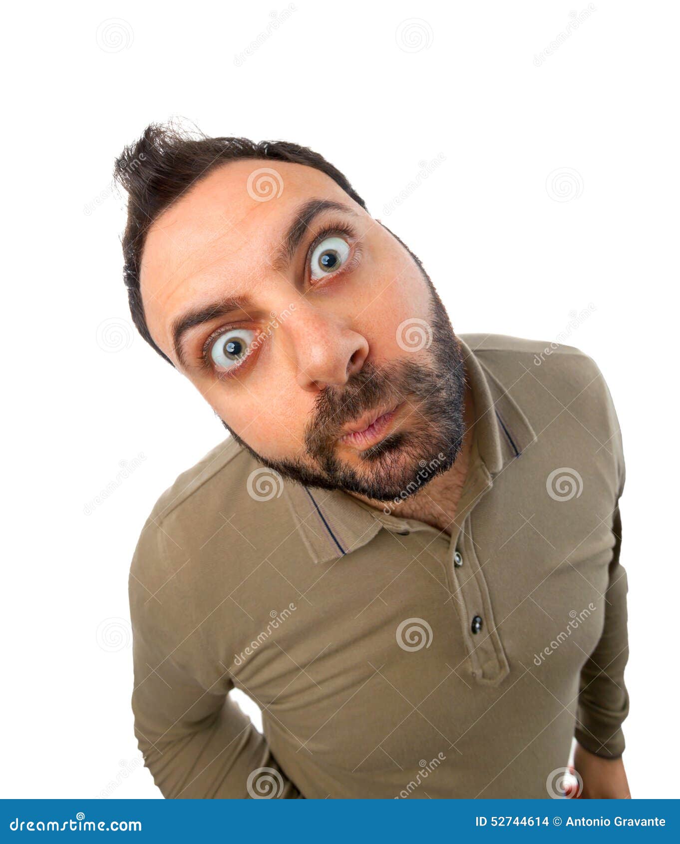 Funny Intrigued Man Looking Away At Copy Space Standing On Grey Banner ...